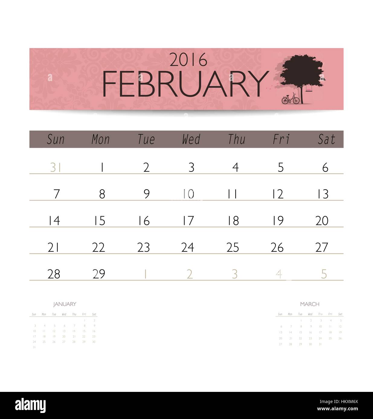 2016 calendar, monthly calendar template for February. Vector ...