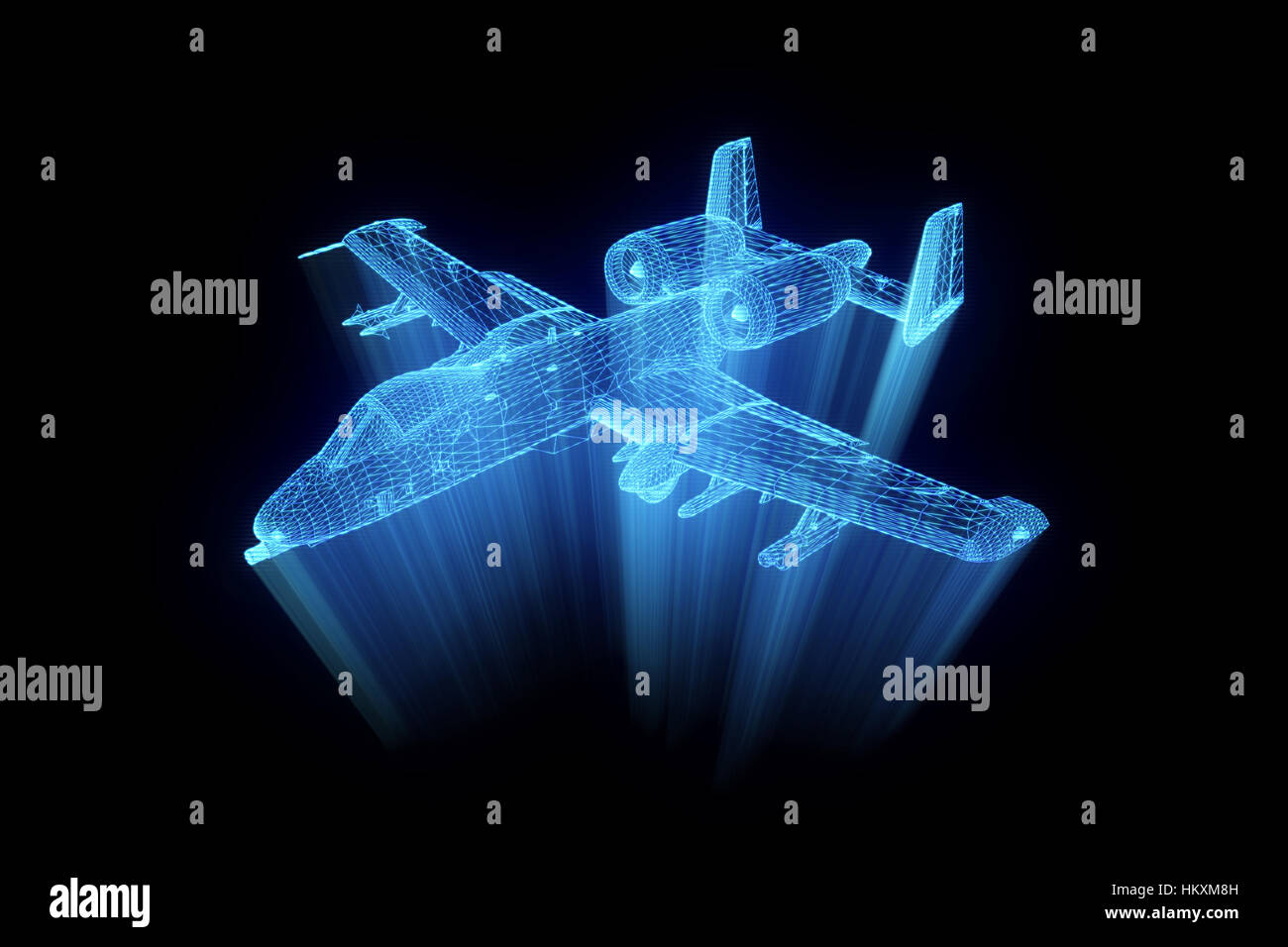 Airplane Jet in Hologram Wireframe Style. Nice 3D Rendering Stock Photo ...