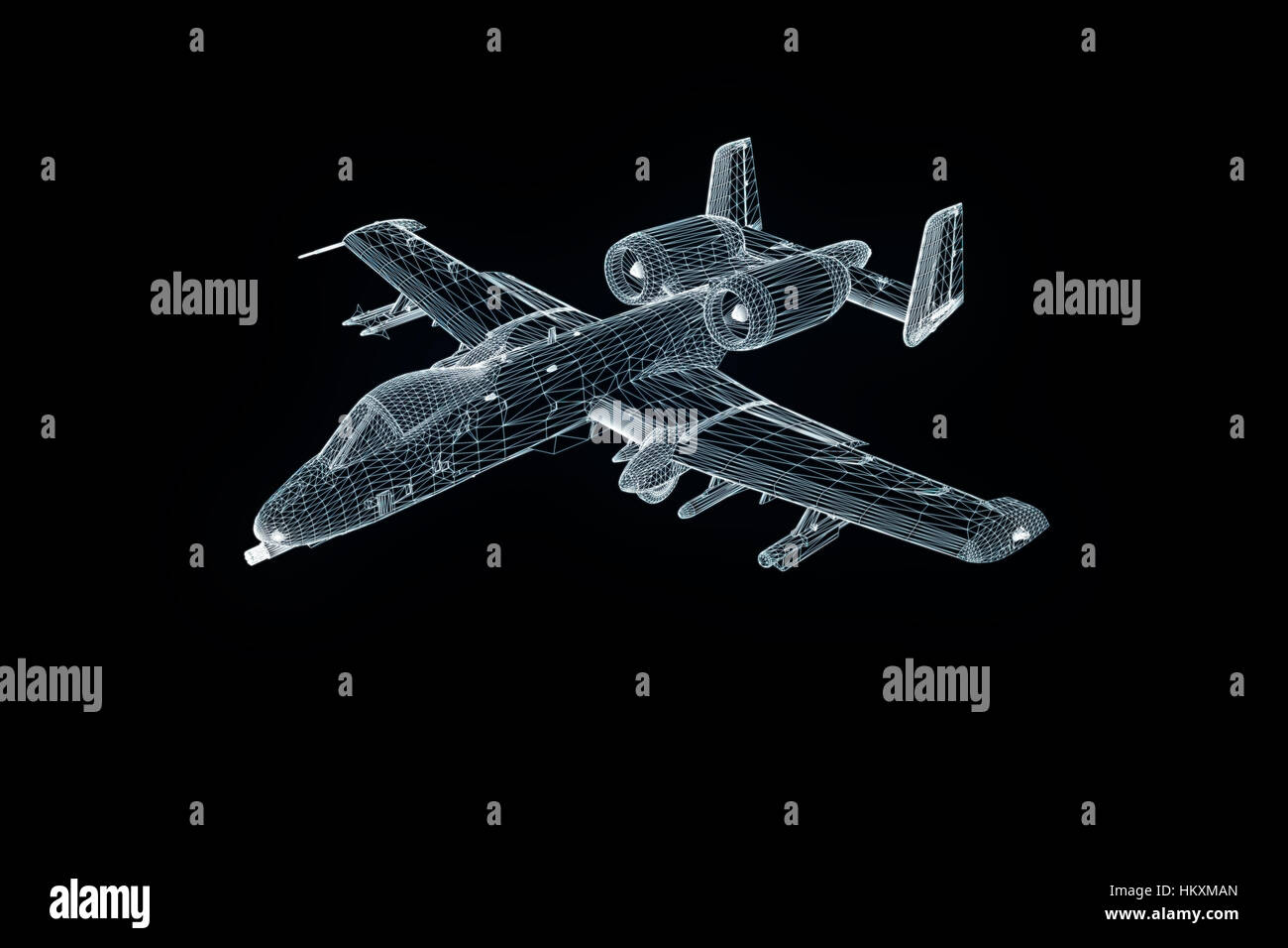Airplane Jet in Hologram Wireframe Style. Nice 3D Rendering Stock Photo ...