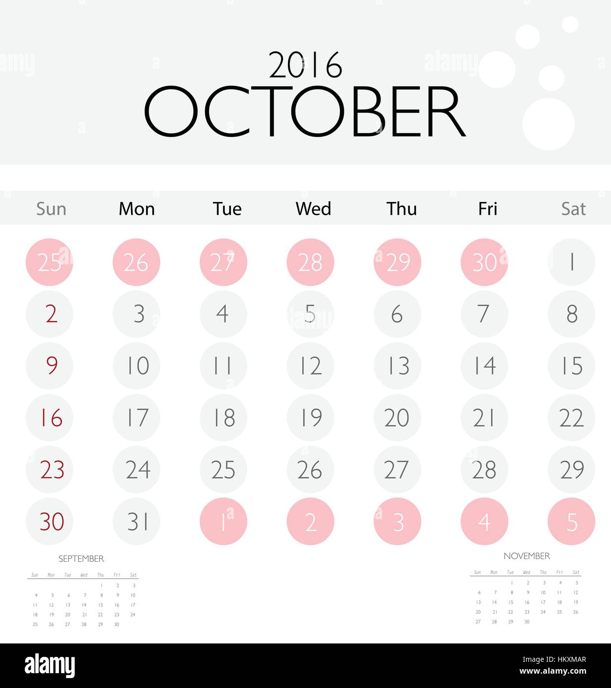 2016 calendar, monthly calendar template for October. Vector ...