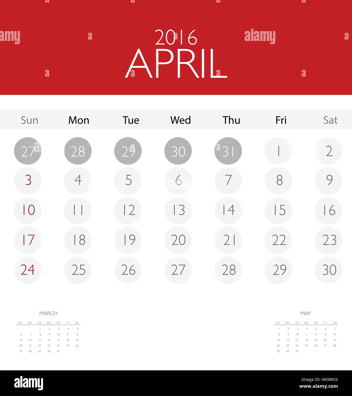 2016 calendar, monthly calendar template for April. Vector illustration ...