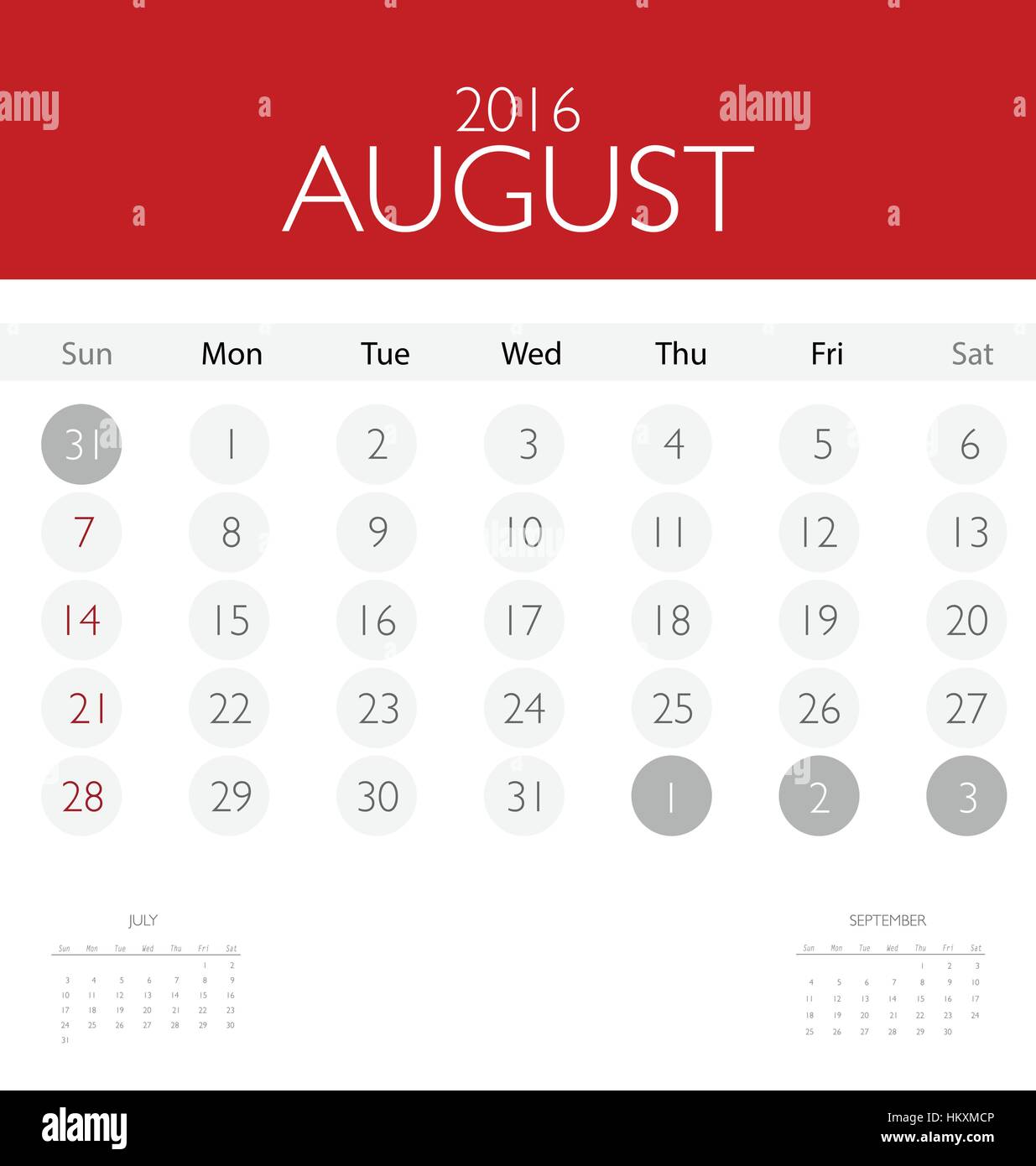 2016 calendar, monthly calendar template for August. Vector ...