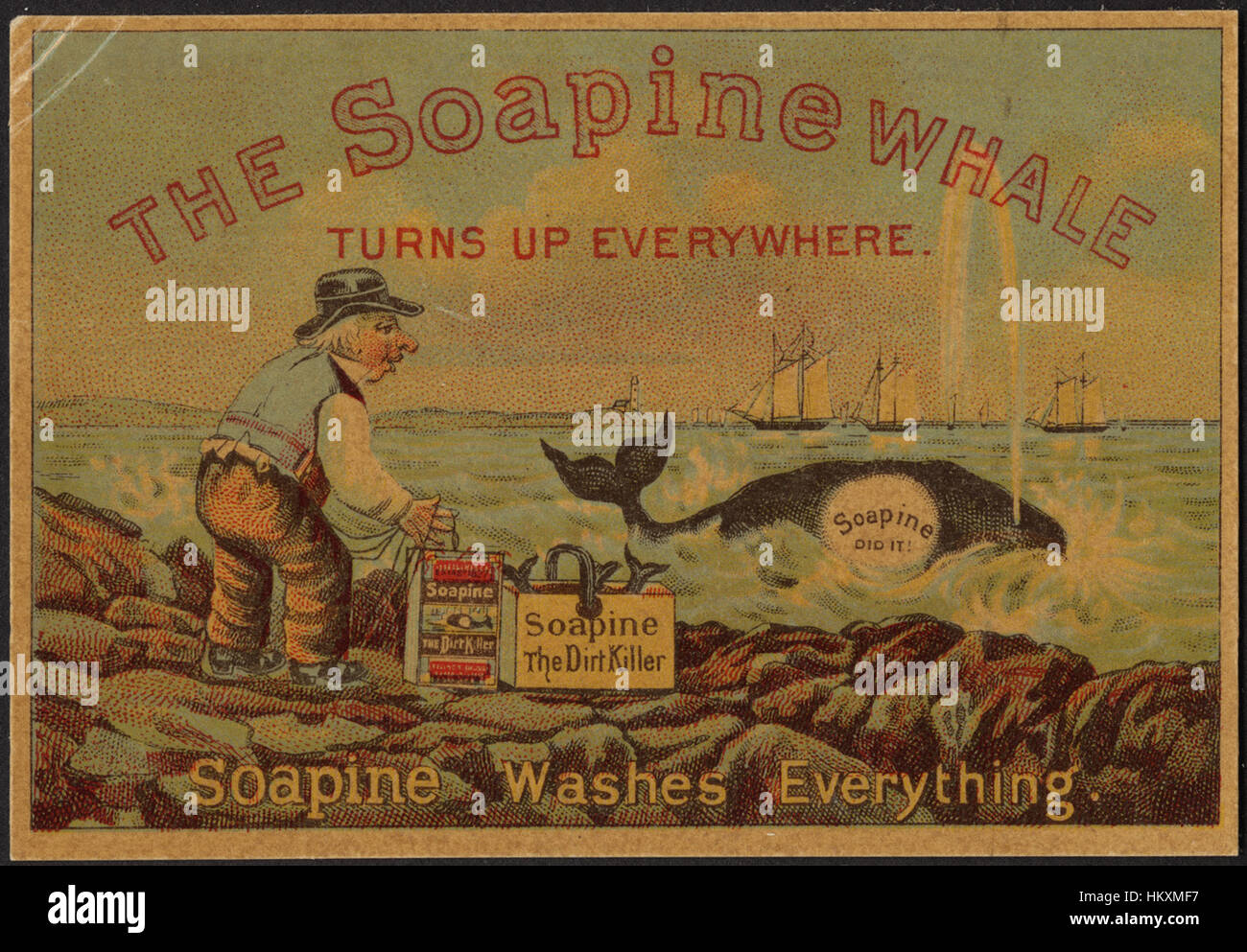 The Soapine whale turns up everywhere. Soapine washes everything Stock ...