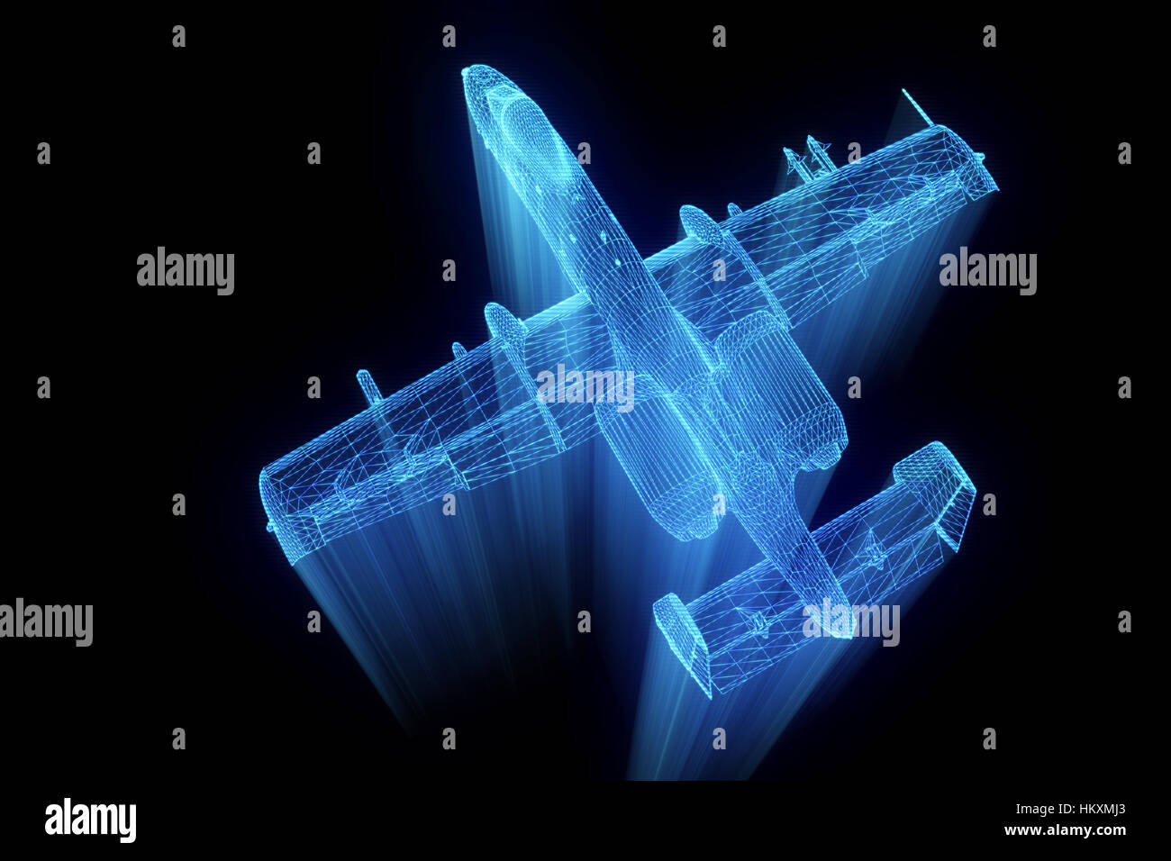 Airplane Jet in Hologram Wireframe Style. Nice 3D Rendering Stock Photo - Alamy