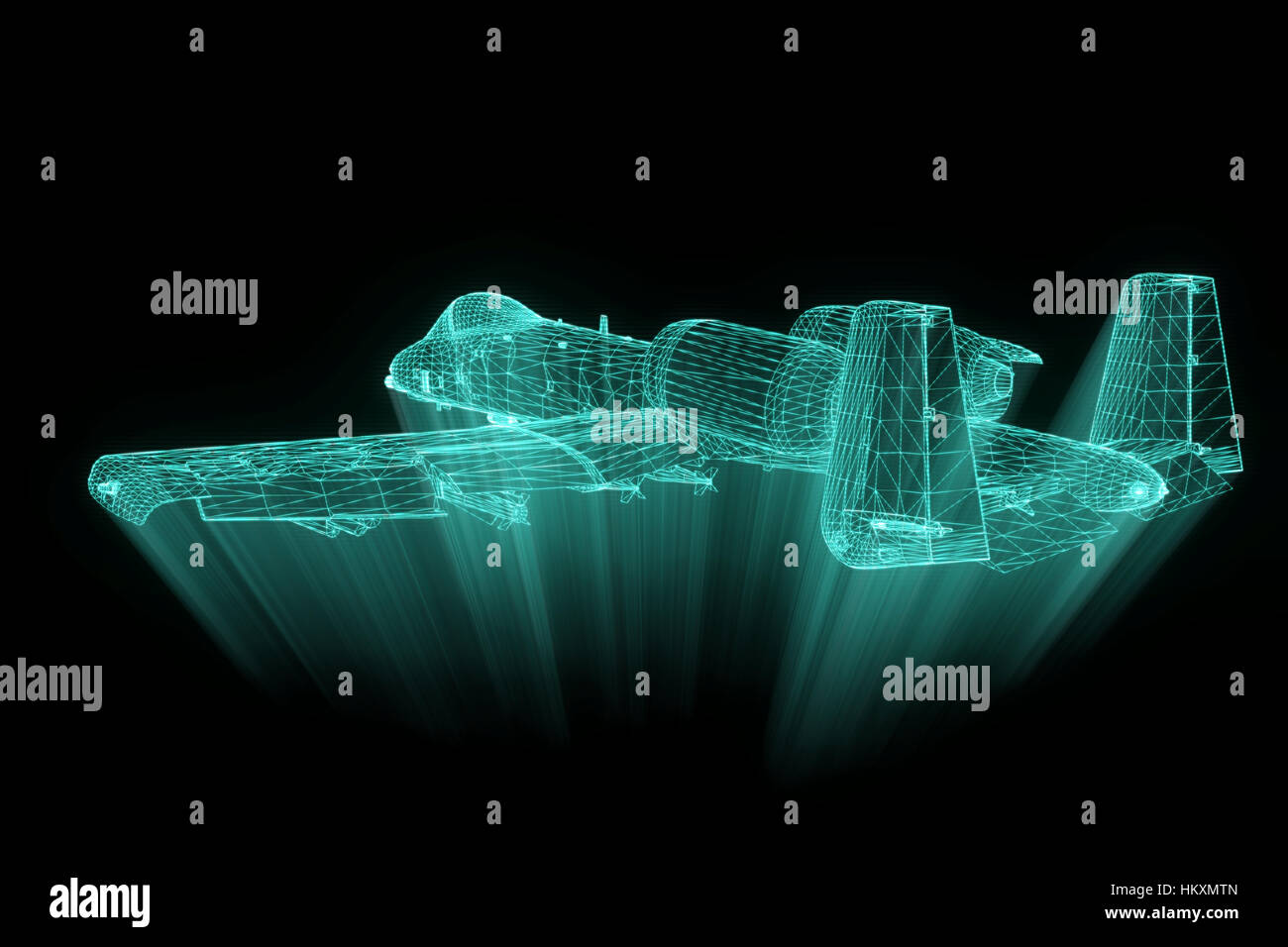 Airplane Jet in Hologram Wireframe Style. Nice 3D Rendering Stock Photo - Alamy