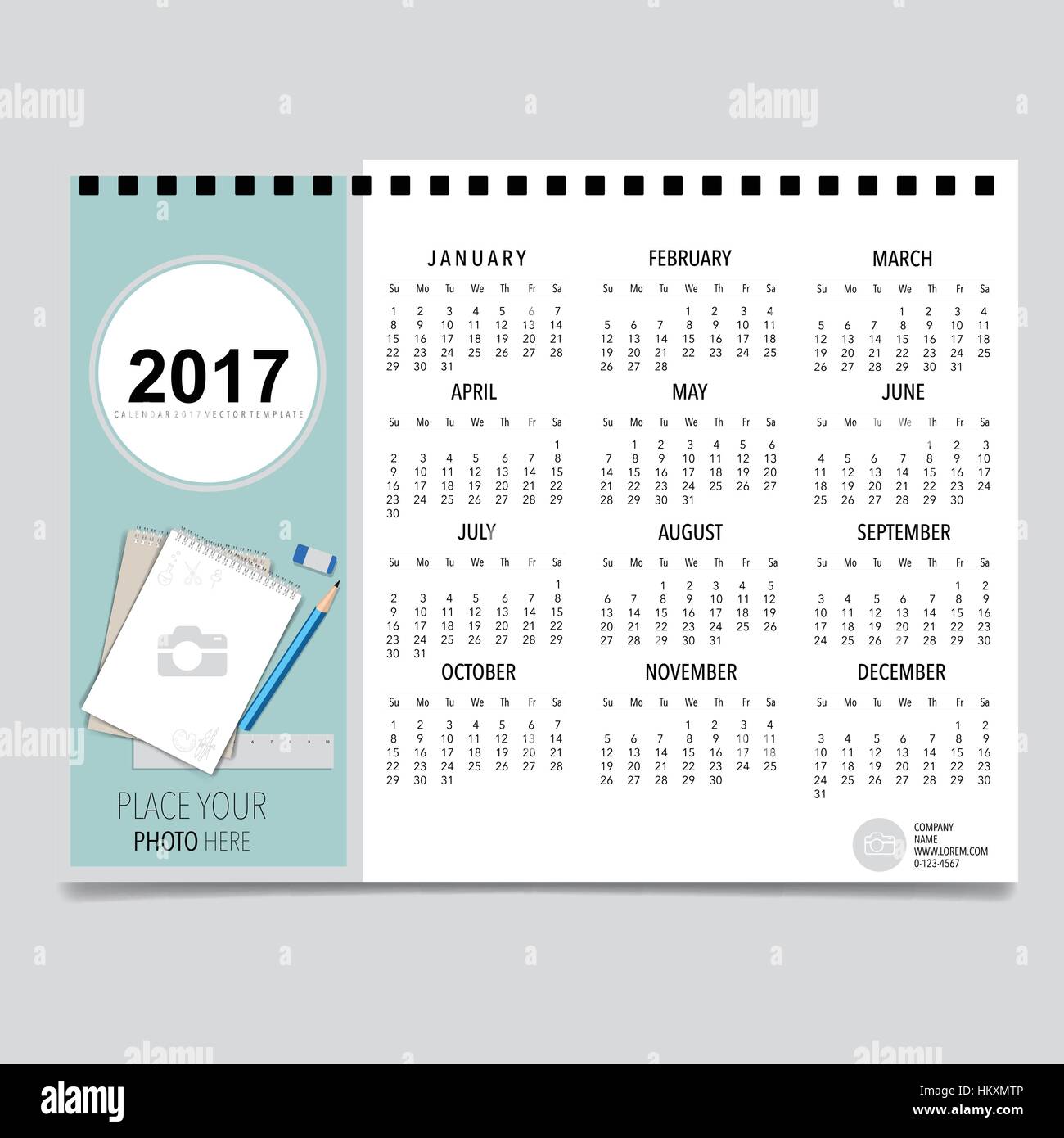2017 Calendar planner, vector design template. Set of 12 months. Week ...