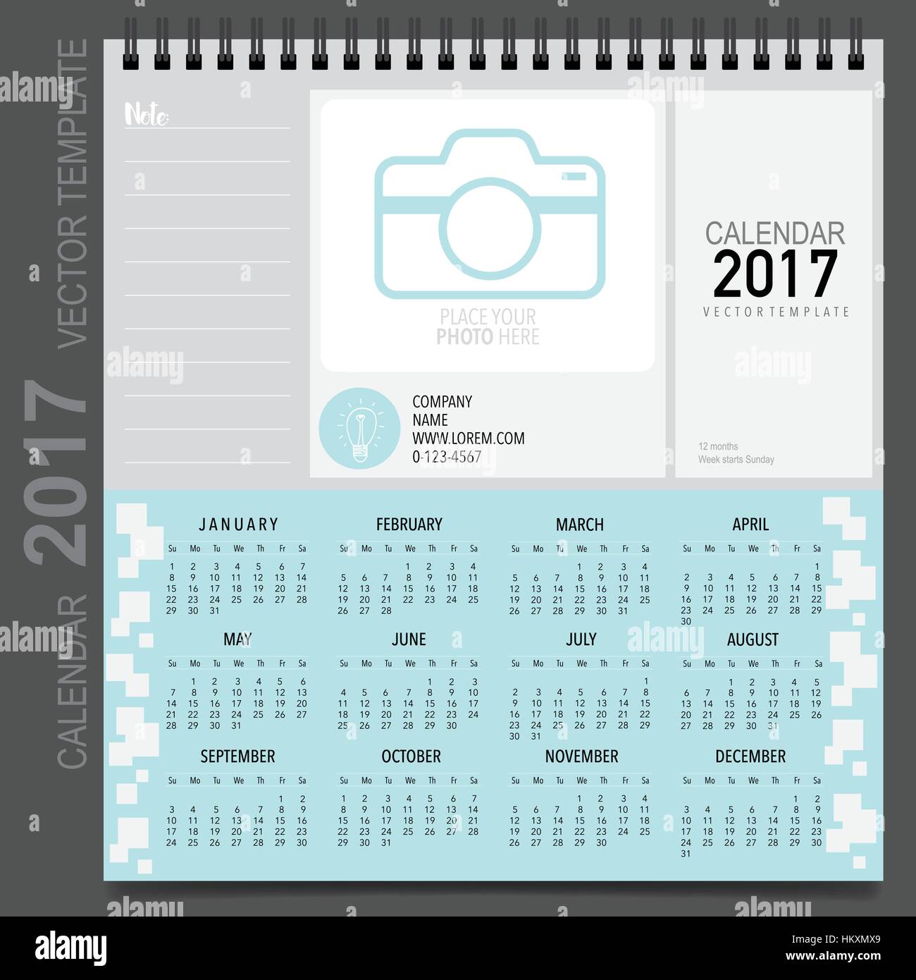 2017 Calendar planner, vector design template. Set of 12 months. Week ...