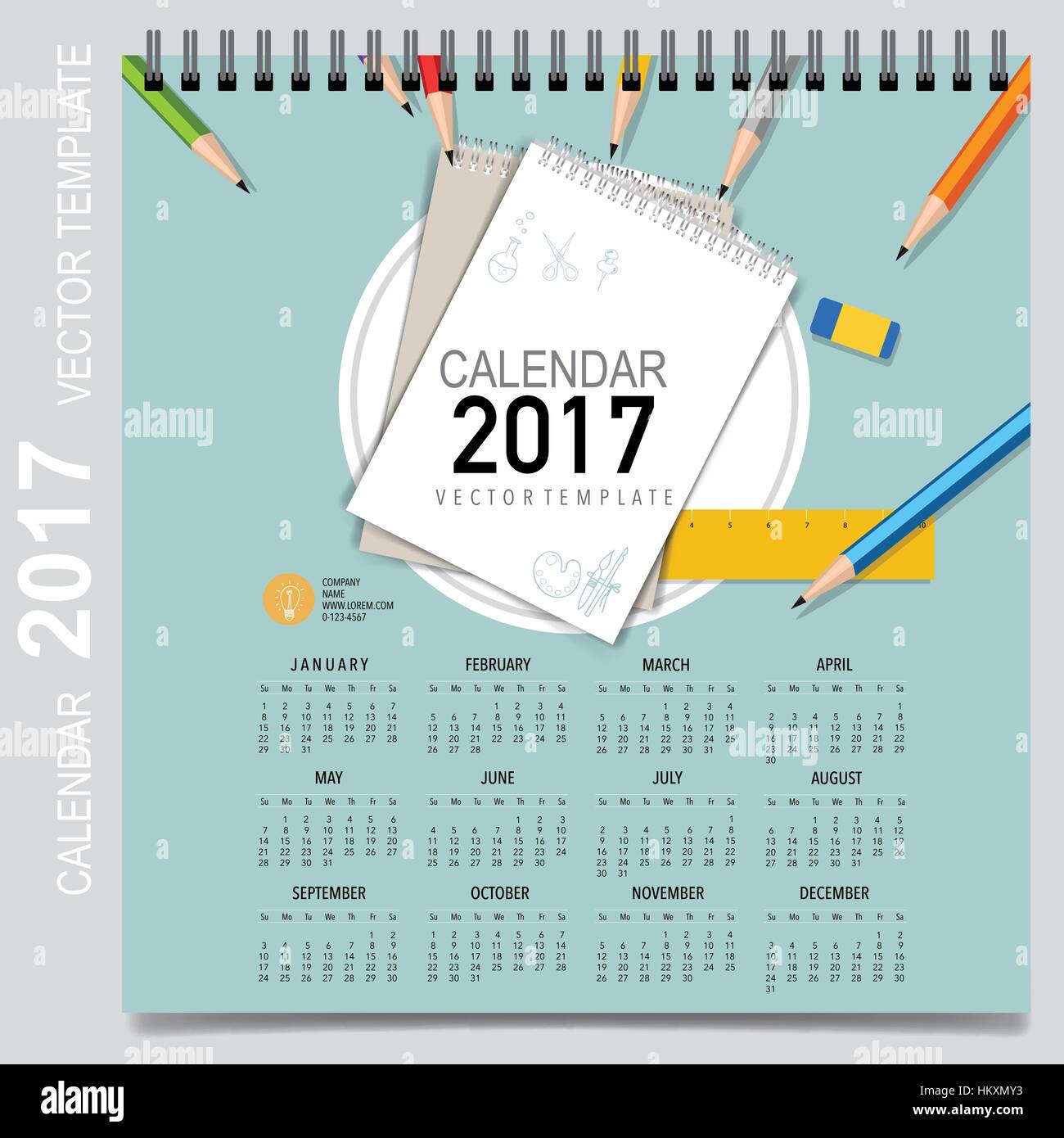 2017 Calendar planner, vector design template. Set of 12 months. Week ...