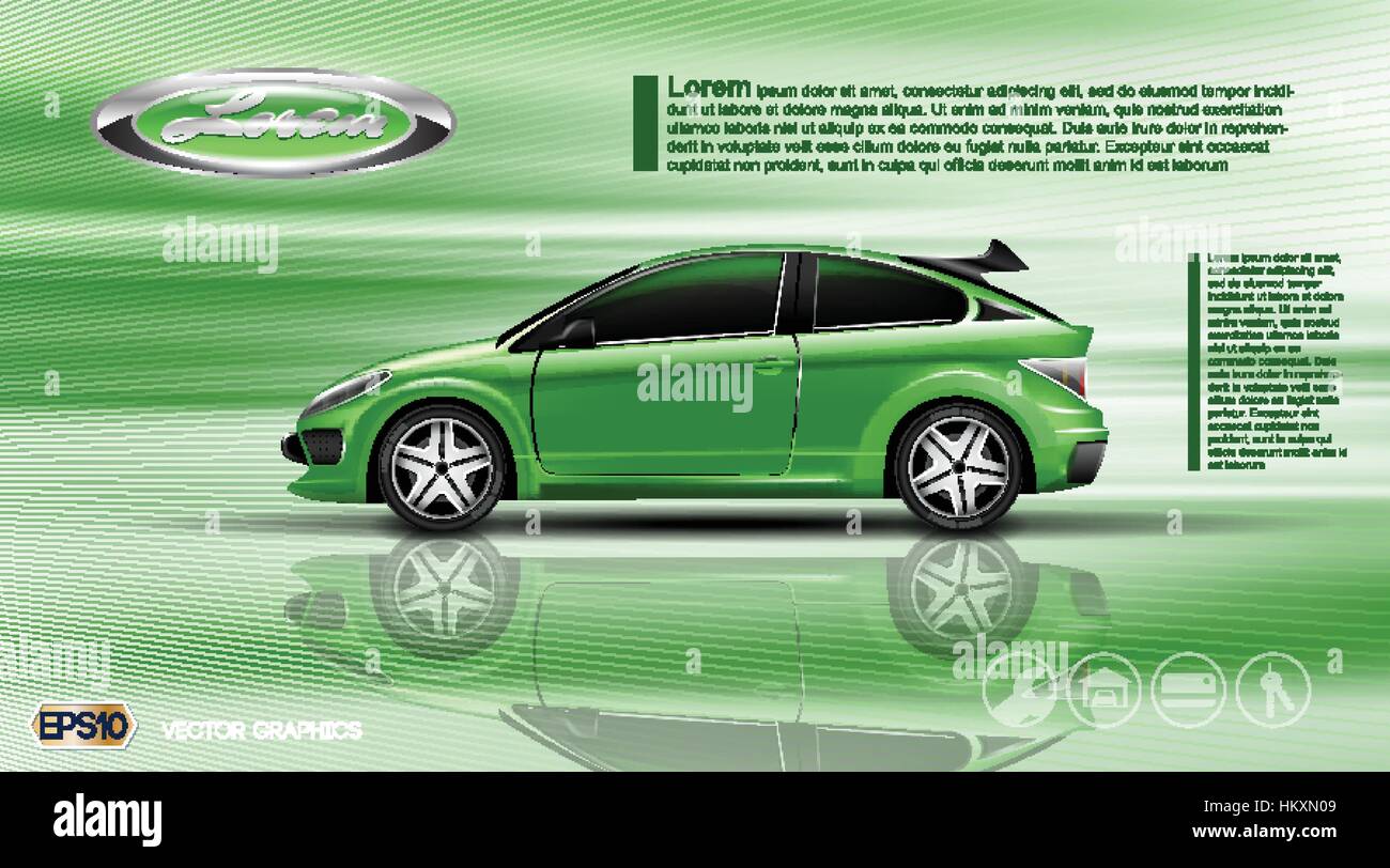 Digital vector green model sedan car with 2 seats and black windows ...