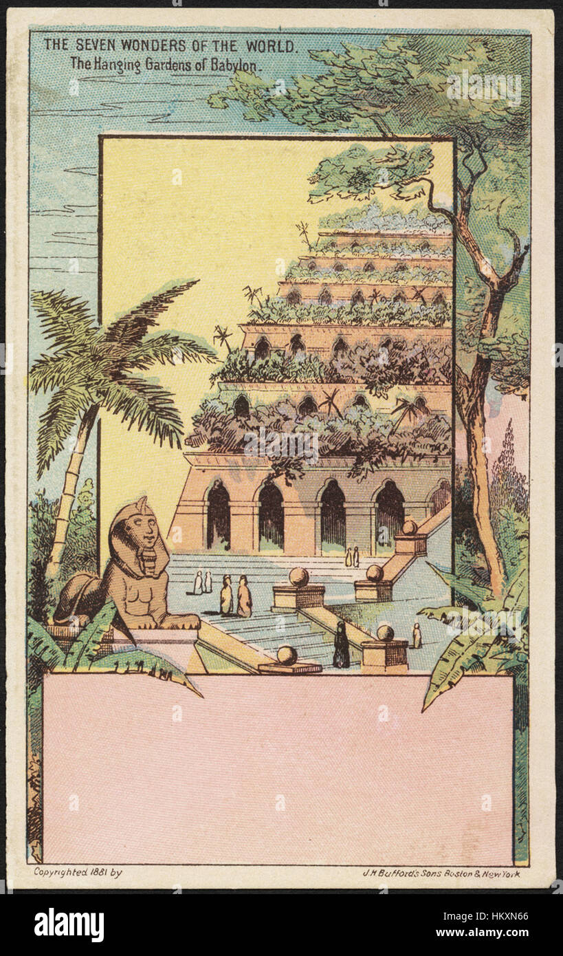 The seven wonders of the world. The Hanging Gardens of Babylon Stock ...