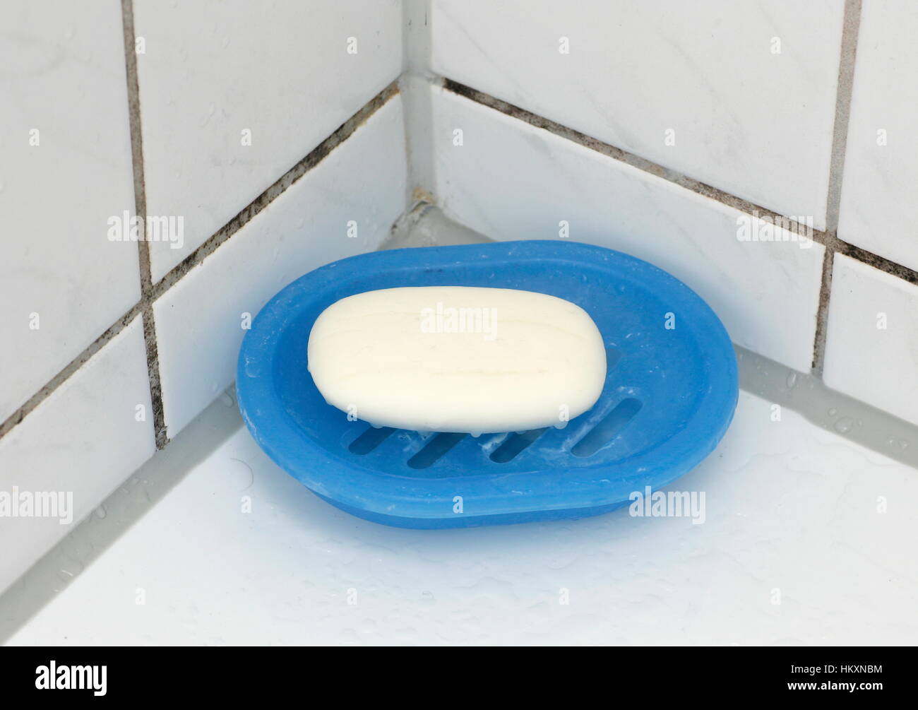 Piece of soap in a blue soapdish Stock Photo - Alamy