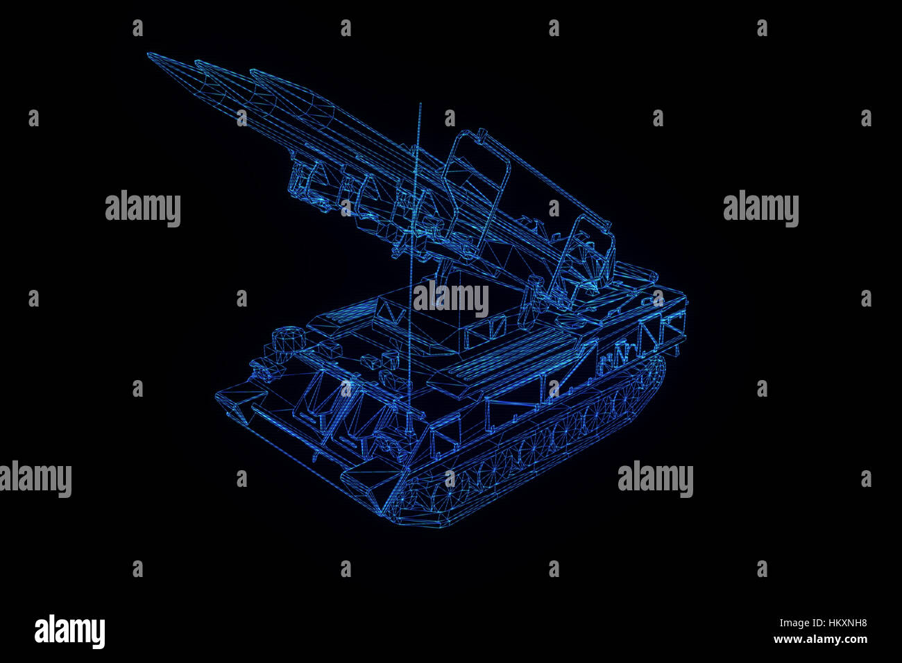 3D Tank Hologram Wireframe in Motion. Nice 3D Rendering Stock Photo - Alamy