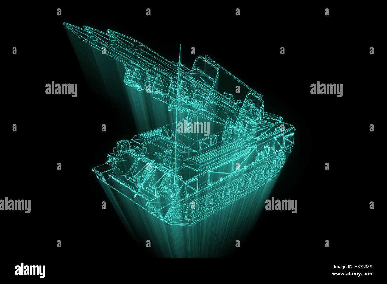 3D Tank Hologram Wireframe in Motion. Nice 3D Rendering Stock Photo - Alamy