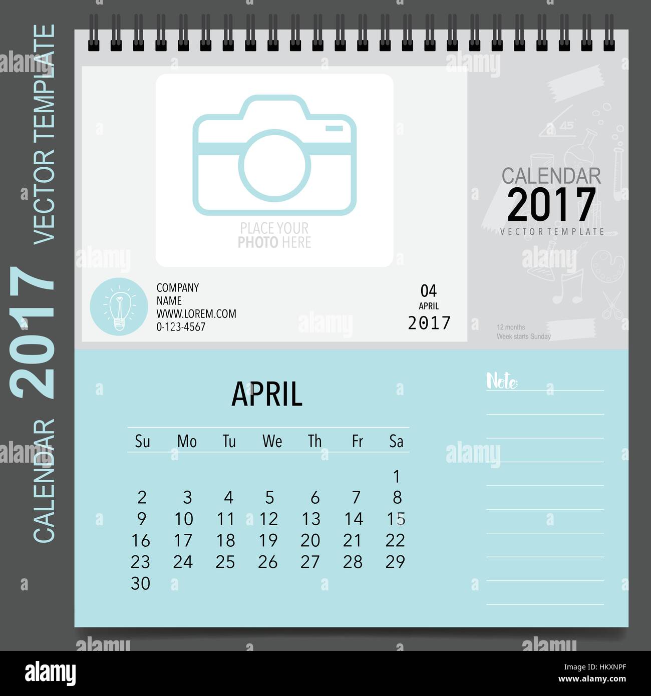 2017 Calendar planner vector design, monthly calendar template for ...