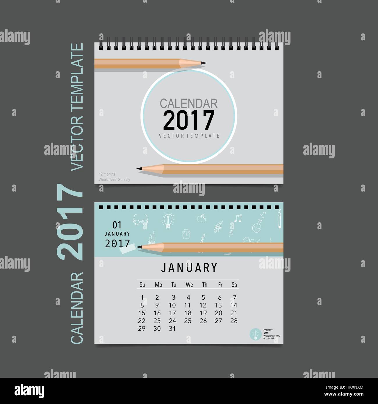 2017 Calendar planner vector design, monthly calendar template for ...