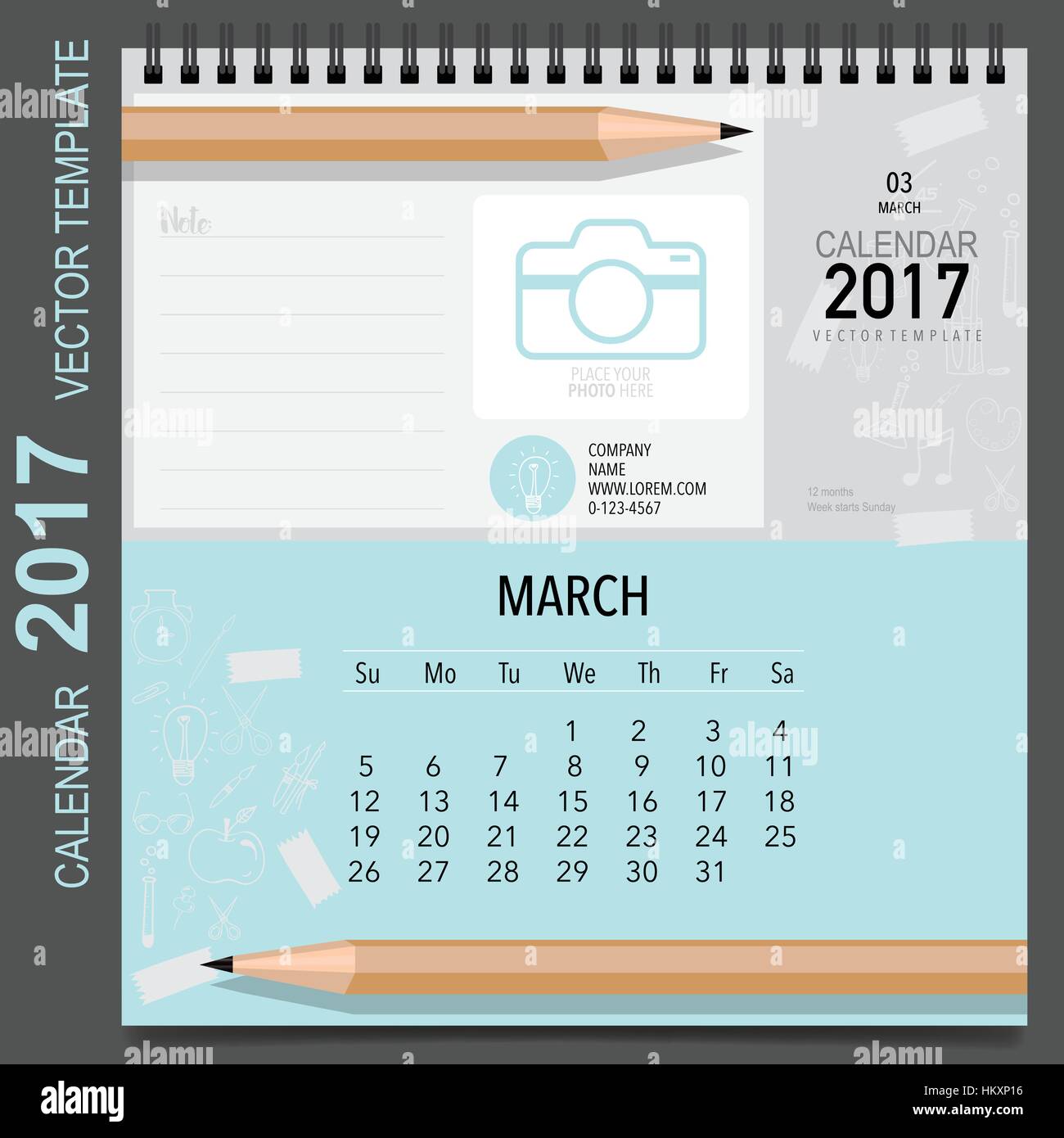 2017 Calendar planner vector design, monthly calendar template for ...