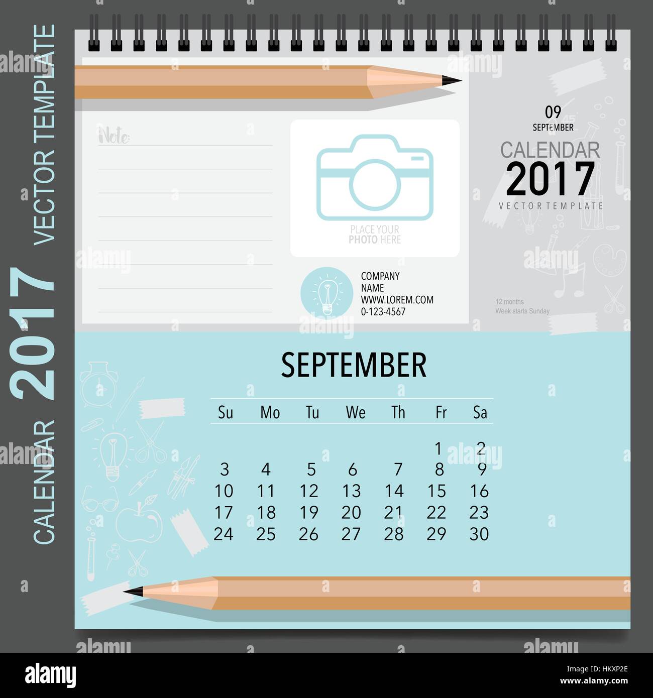 2017 Calendar planner vector design, monthly calendar template for ...