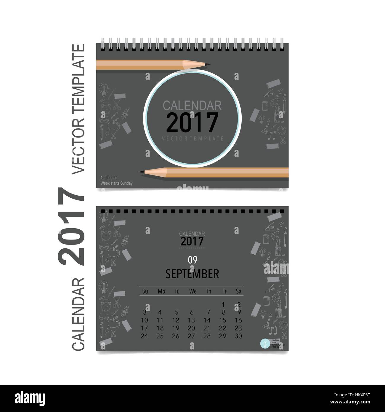2017 Calendar planner vector design, monthly calendar template for ...
