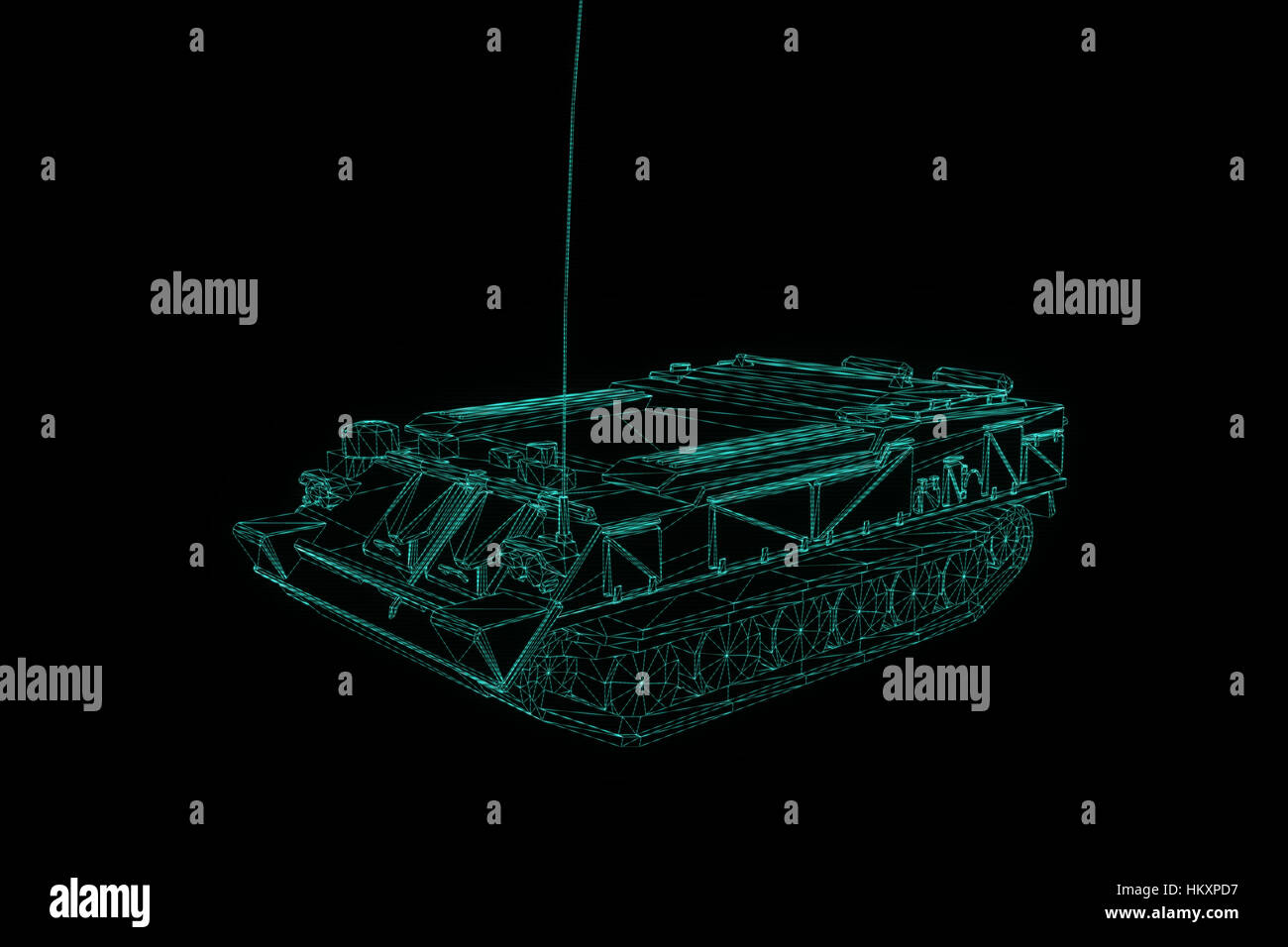 3D Tank Hologram Wireframe in Motion. Nice 3D Rendering Stock Photo - Alamy