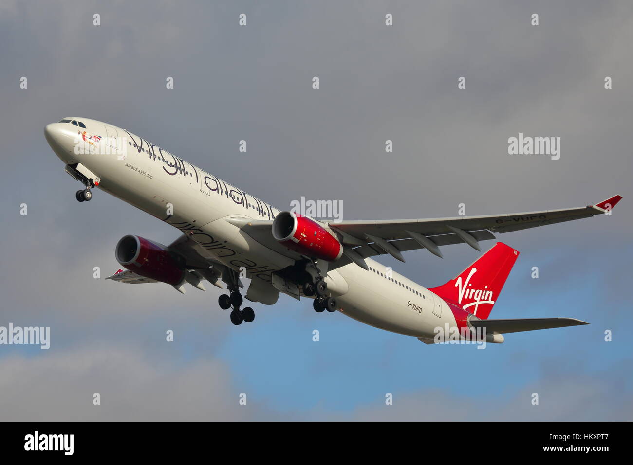 Virgin Atlantic Airbus 330-300 G-VUFO departing from London Heathrow ...