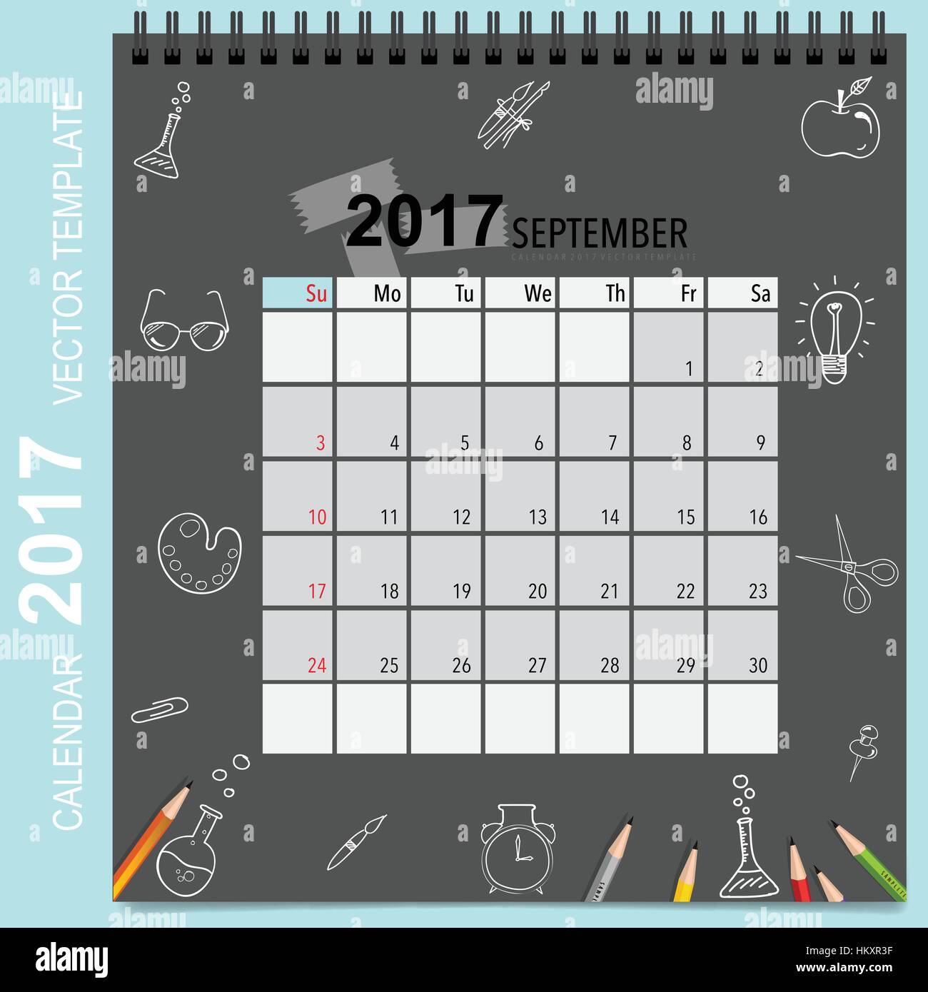 2017 Calendar planner vector design, monthly calendar template for ...