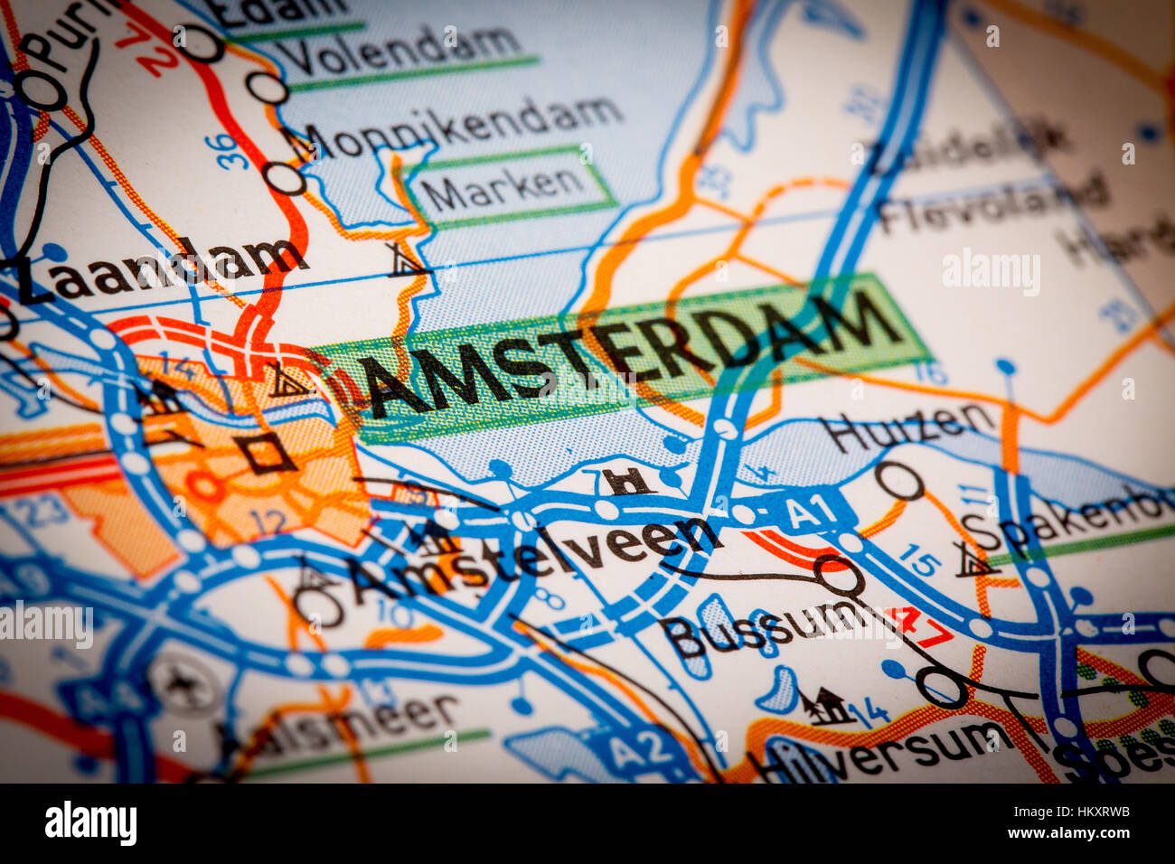 Map Photography: Amsterdam City on a Road Map Stock Photo - Alamy