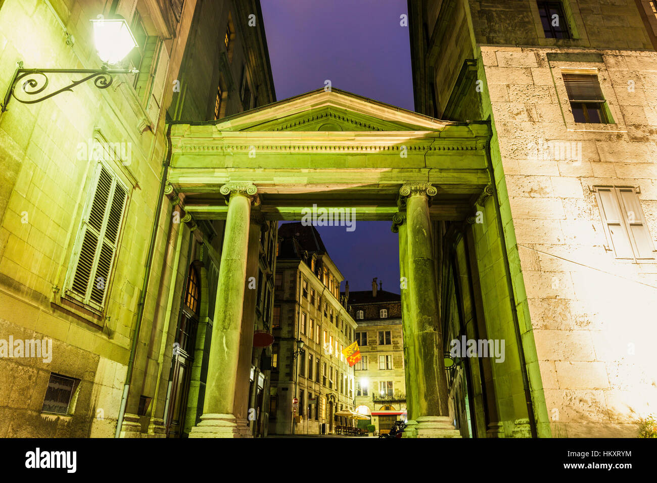 Architecture of Geneva Old Town at night. Geneva, Switzerland Stock ...