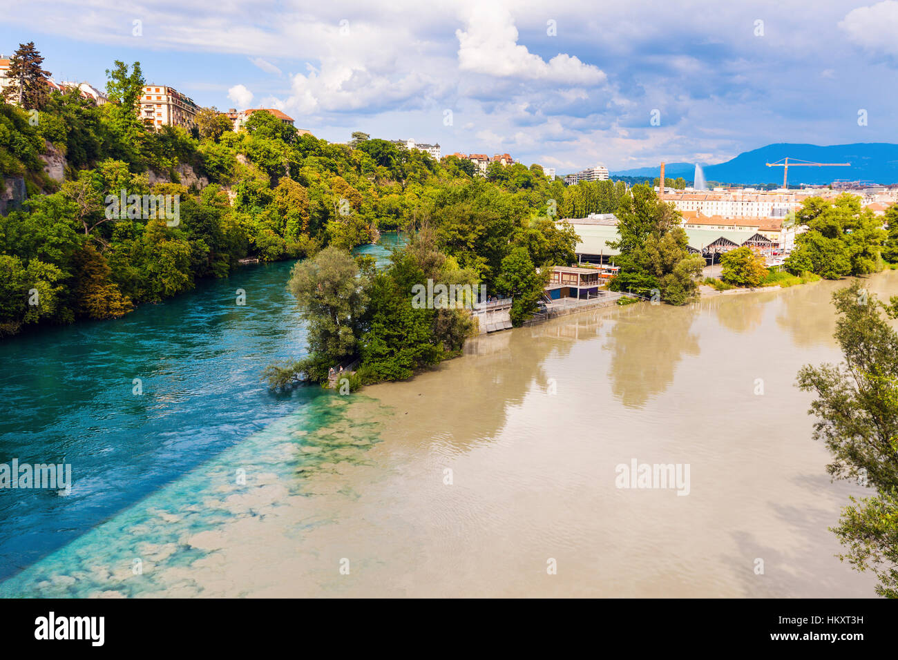 Confluence of the Rhone and Arve Rivers in Geneva. Geneva, Switzerland ...