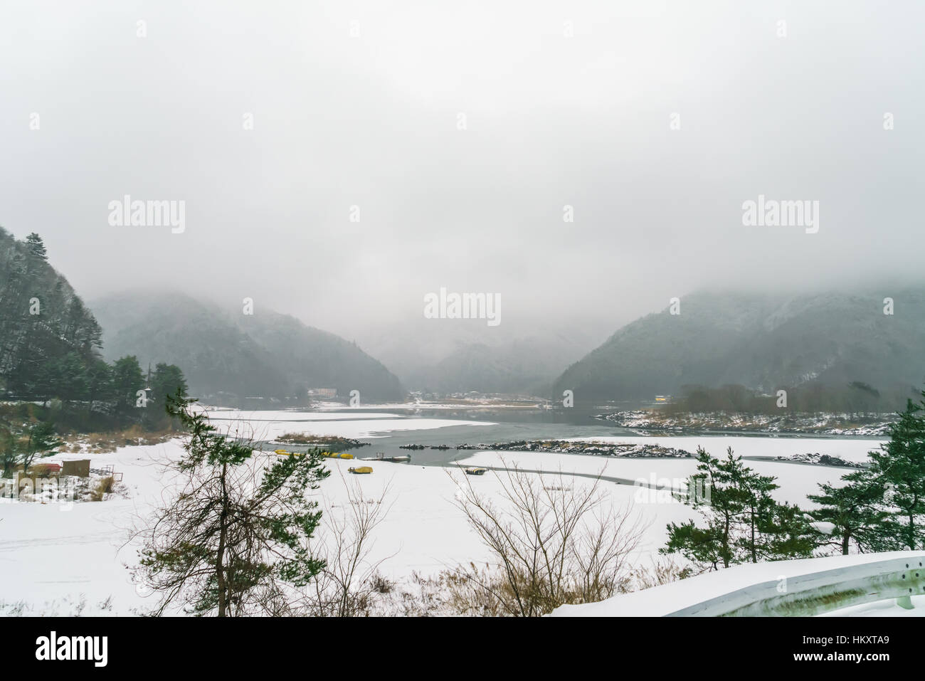 Lake Shoji Japan. view of beautiful white winter Stock Photo - Alamy