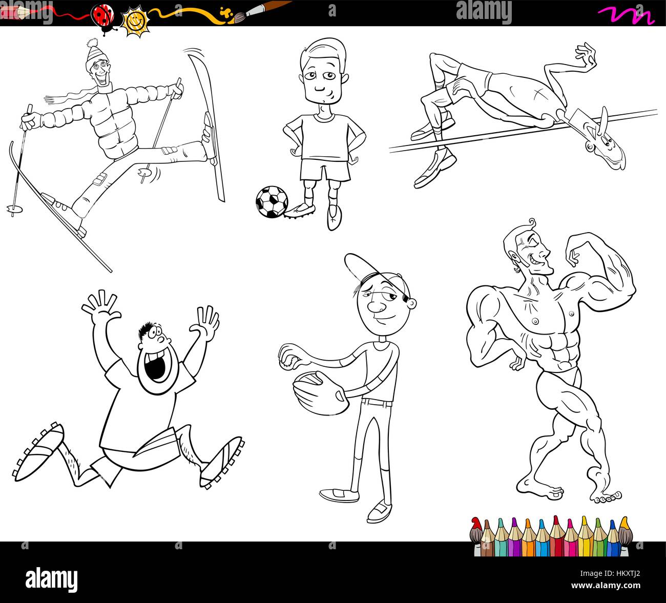Black and White Coloring Book Cartoon Illustration of Sportsman ...