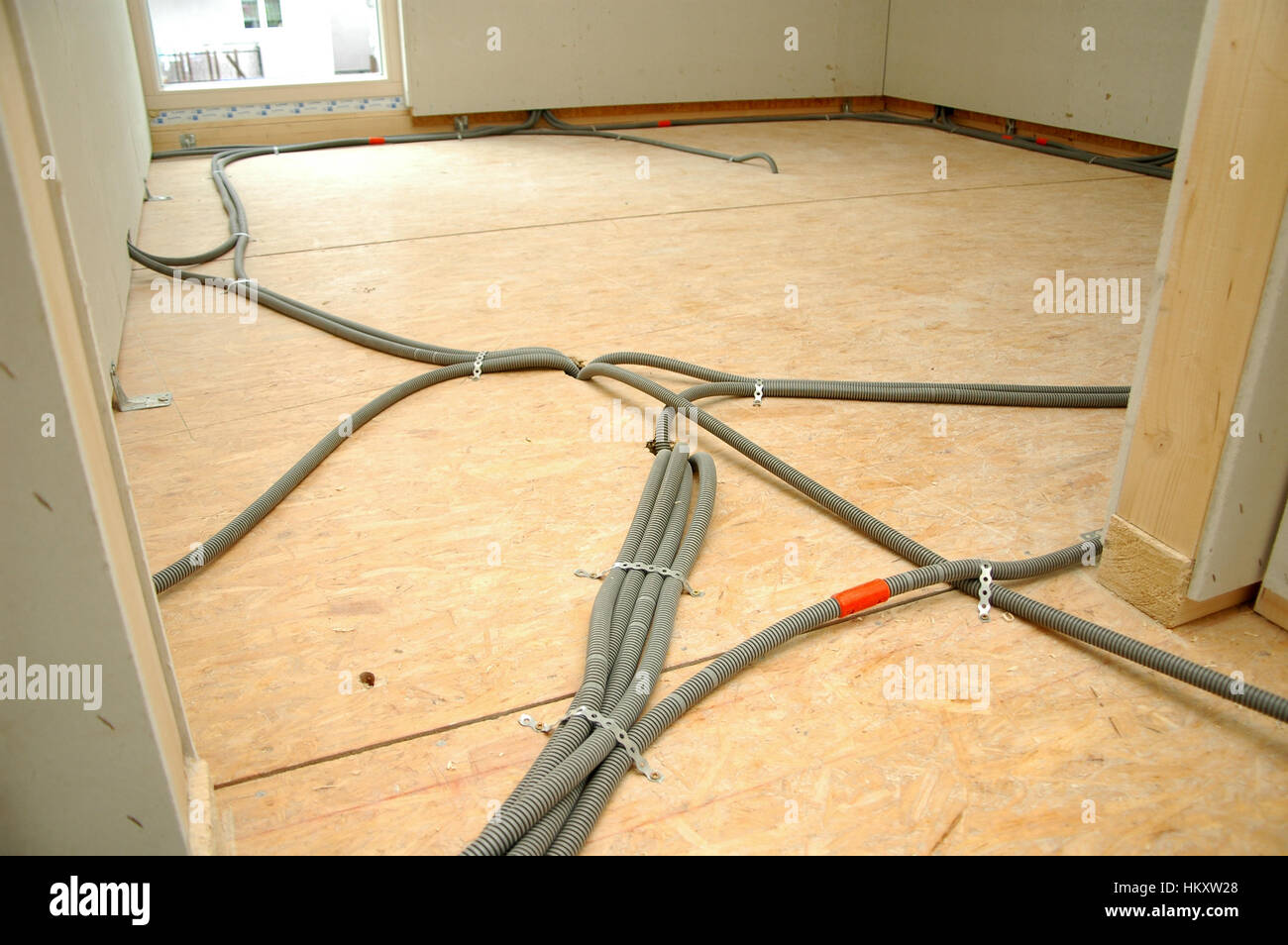Electric installations in a new building Stock Photo - Alamy