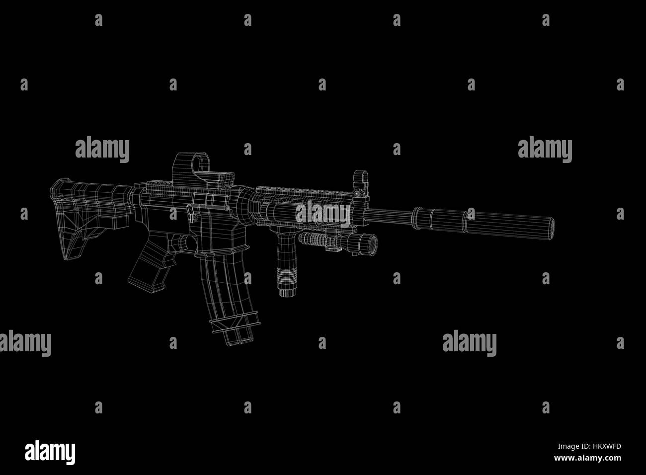 Gun Weapon Hologram Wireframe in Motion. Nice 3D Rendering Stock Photo ...