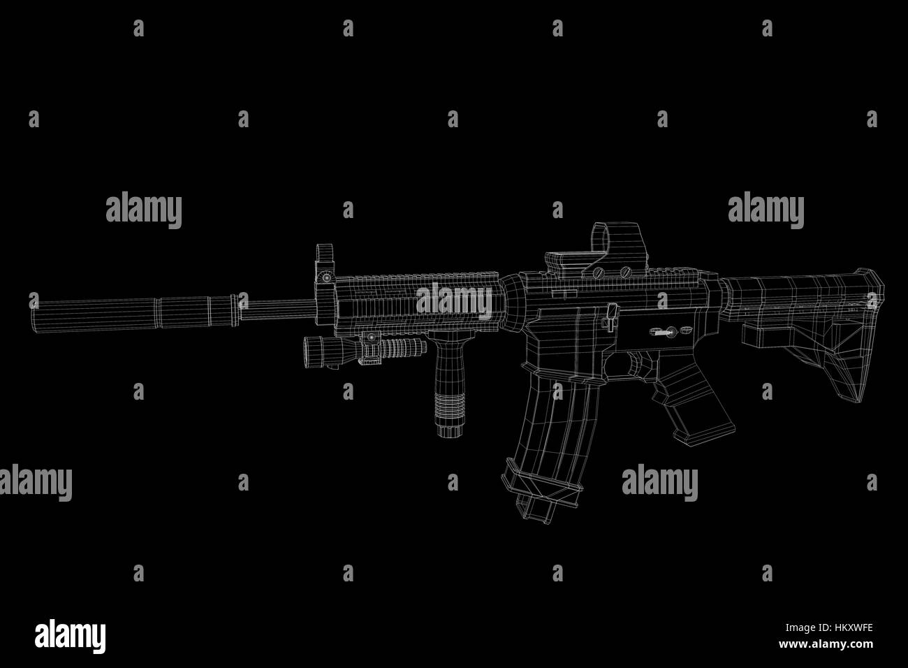 Gun Weapon Hologram Wireframe in Motion. Nice 3D Rendering Stock Photo ...