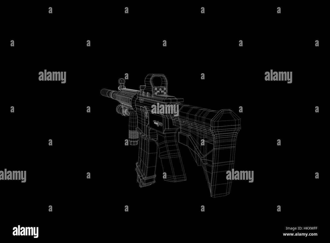 Gun Weapon Hologram Wireframe in Motion. Nice 3D Rendering Stock Photo ...