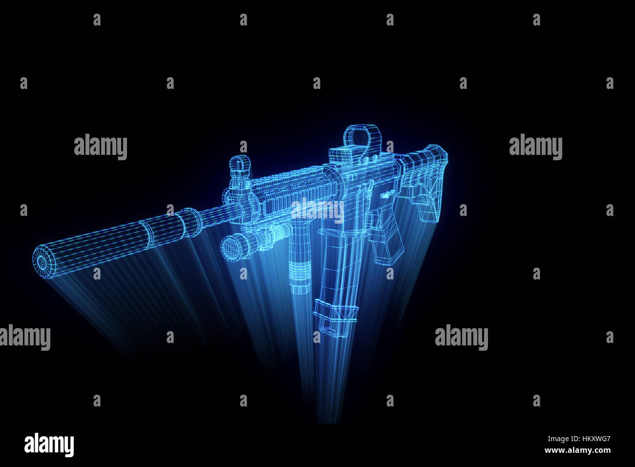 Gun Weapon Hologram Wireframe in Motion. Nice 3D Rendering Stock Photo ...