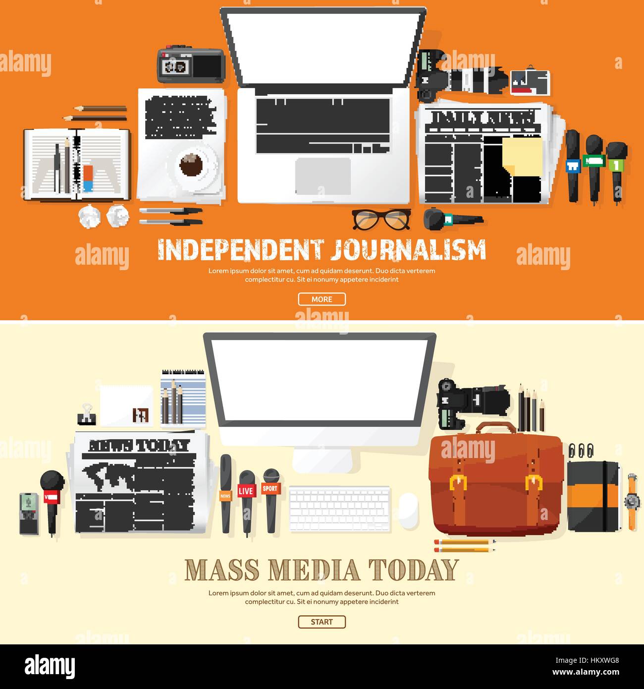 Mass media background in a flat style.Press conference with ...