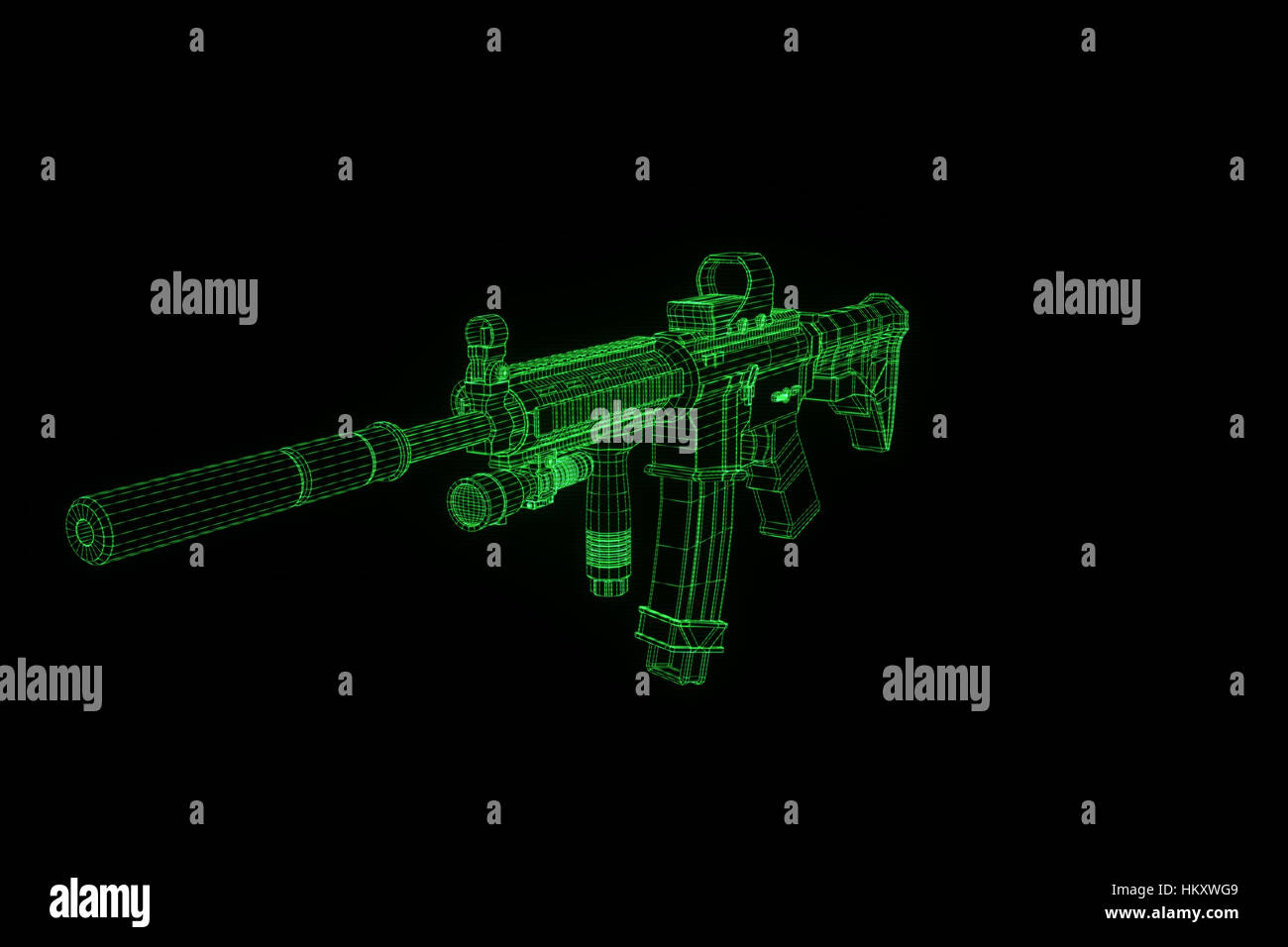 Gun Weapon Hologram Wireframe in Motion. Nice 3D Rendering Stock Photo ...