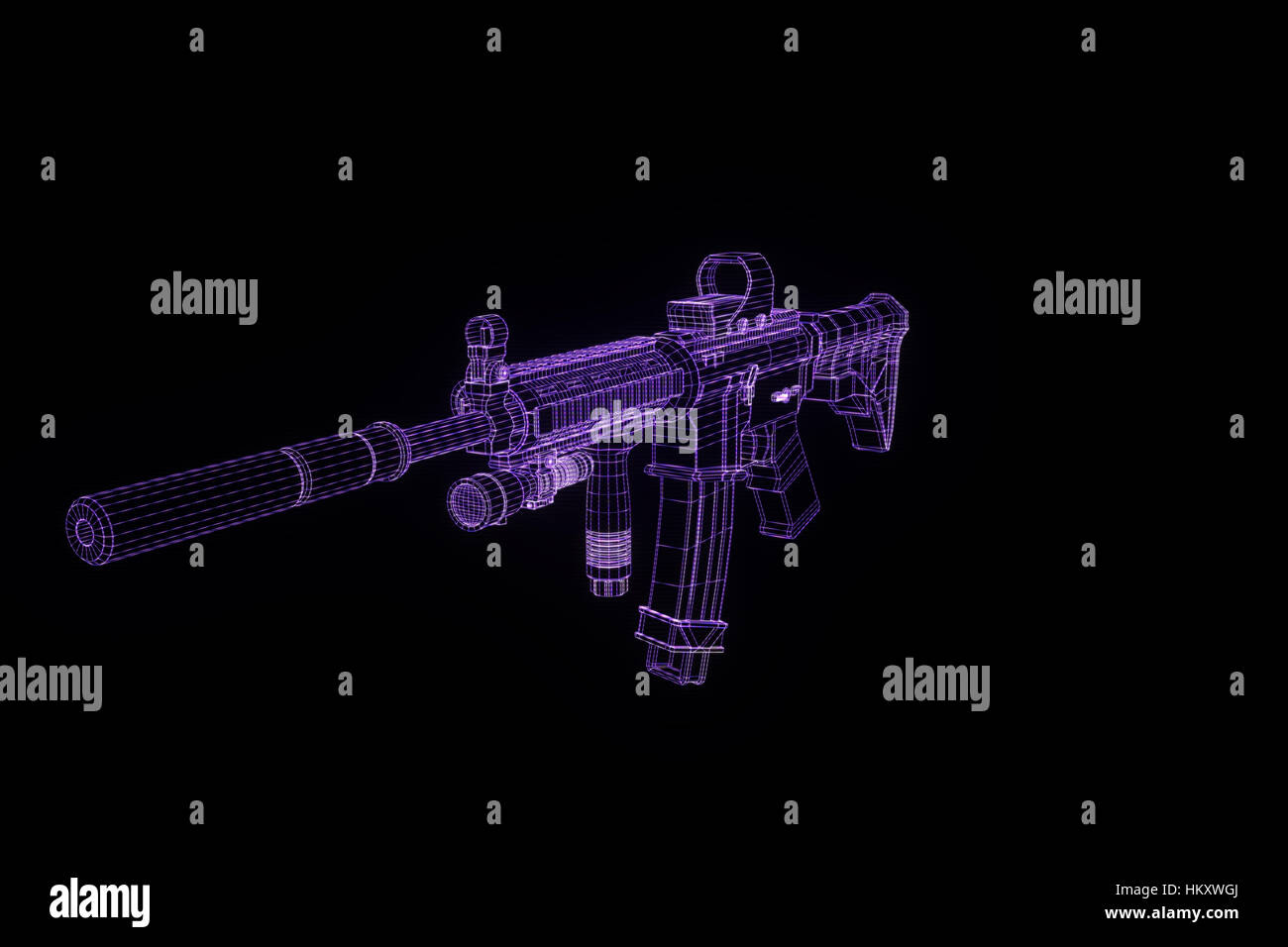 Gun Weapon Hologram Wireframe in Motion. Nice 3D Rendering Stock Photo ...