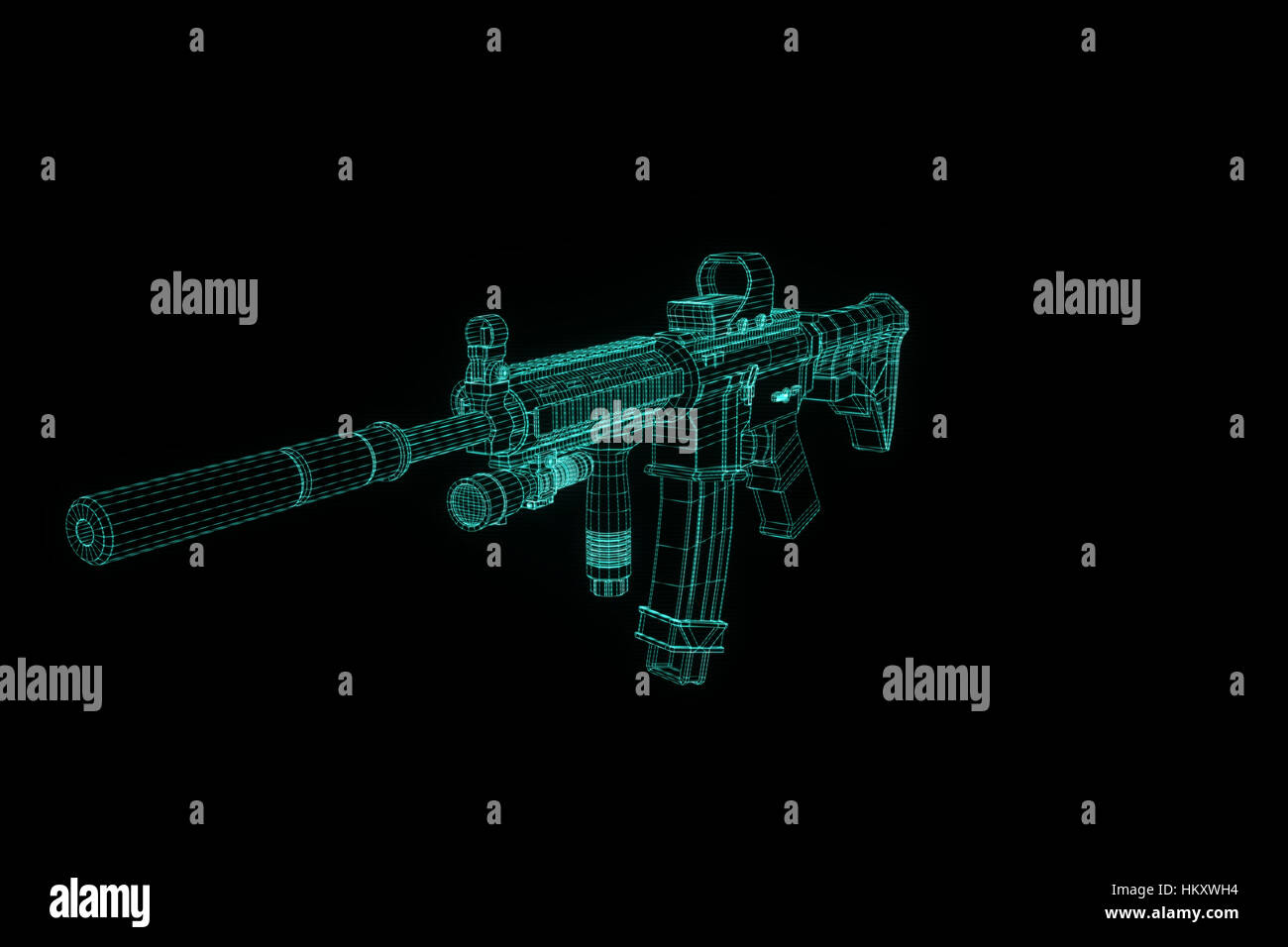 Gun Weapon Hologram Wireframe in Motion. Nice 3D Rendering Stock Photo ...