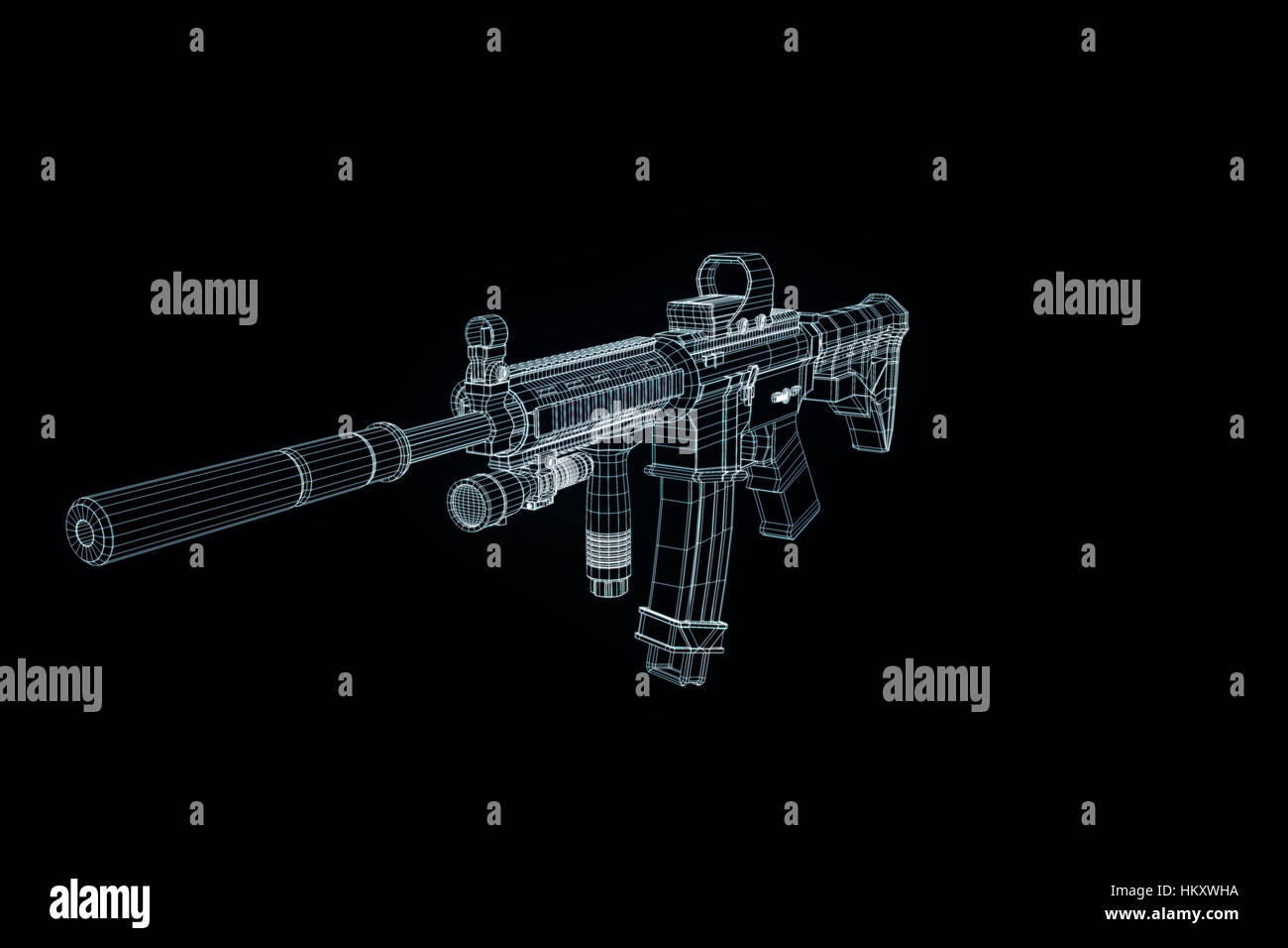 Gun Weapon Hologram Wireframe in Motion. Nice 3D Rendering Stock Photo ...