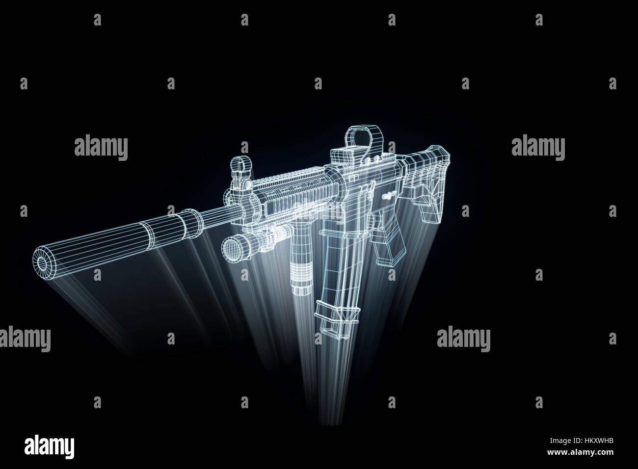 Gun Weapon Hologram Wireframe in Motion. Nice 3D Rendering Stock Photo ...