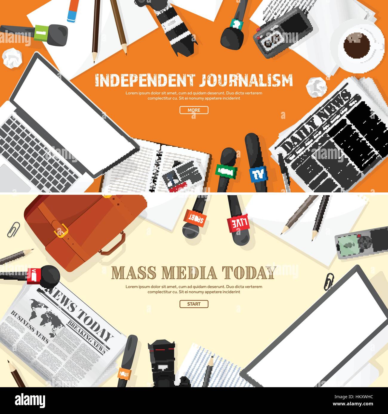 Mass media background in a flat style.Press conference with ...