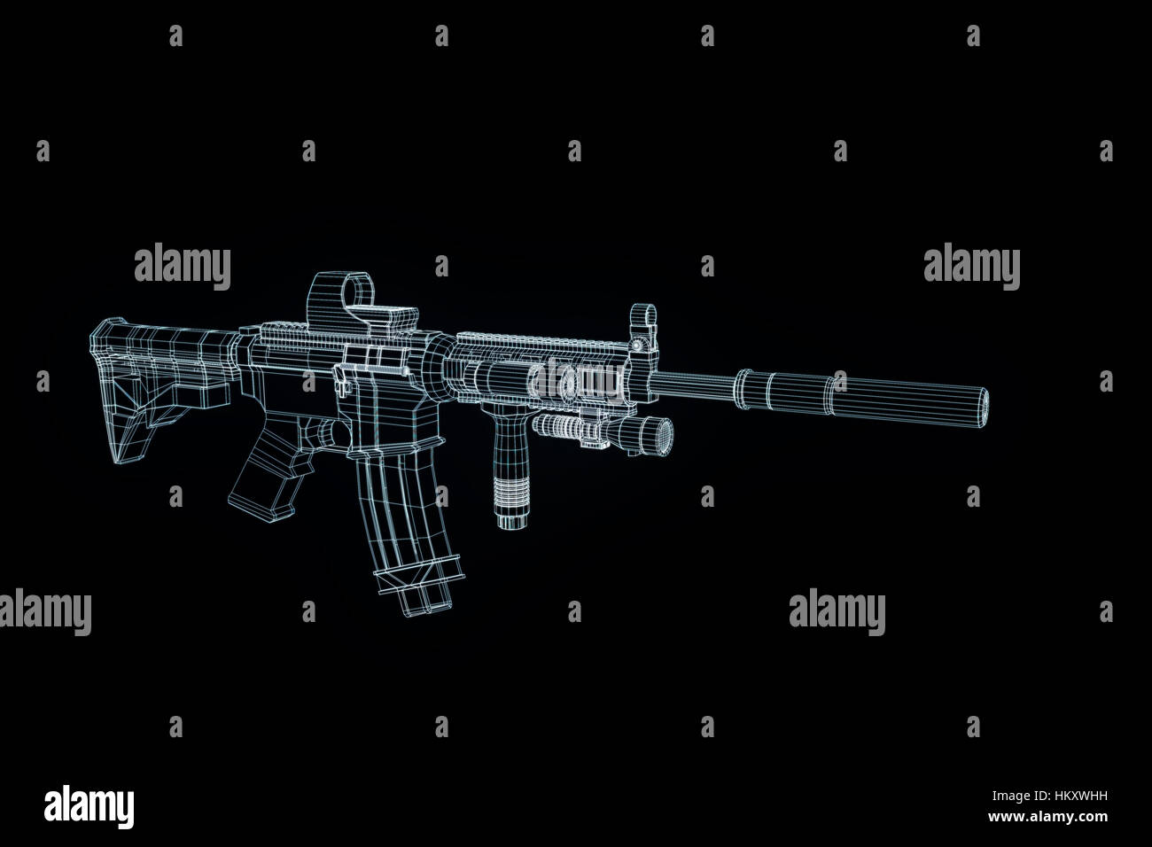 Gun Weapon Hologram Wireframe in Motion. Nice 3D Rendering Stock Photo ...