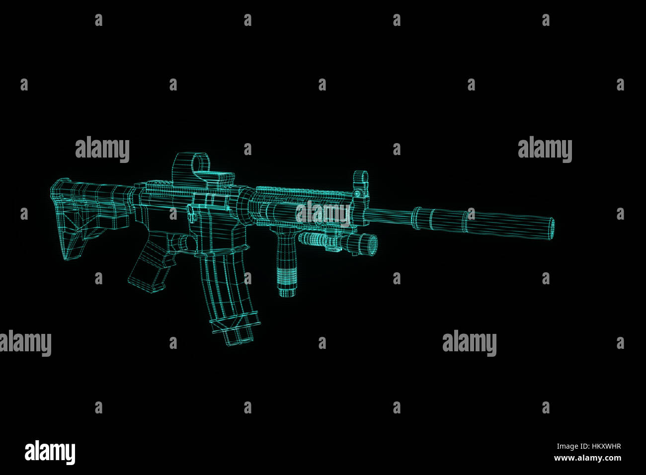 Gun Weapon Hologram Wireframe in Motion. Nice 3D Rendering Stock Photo ...