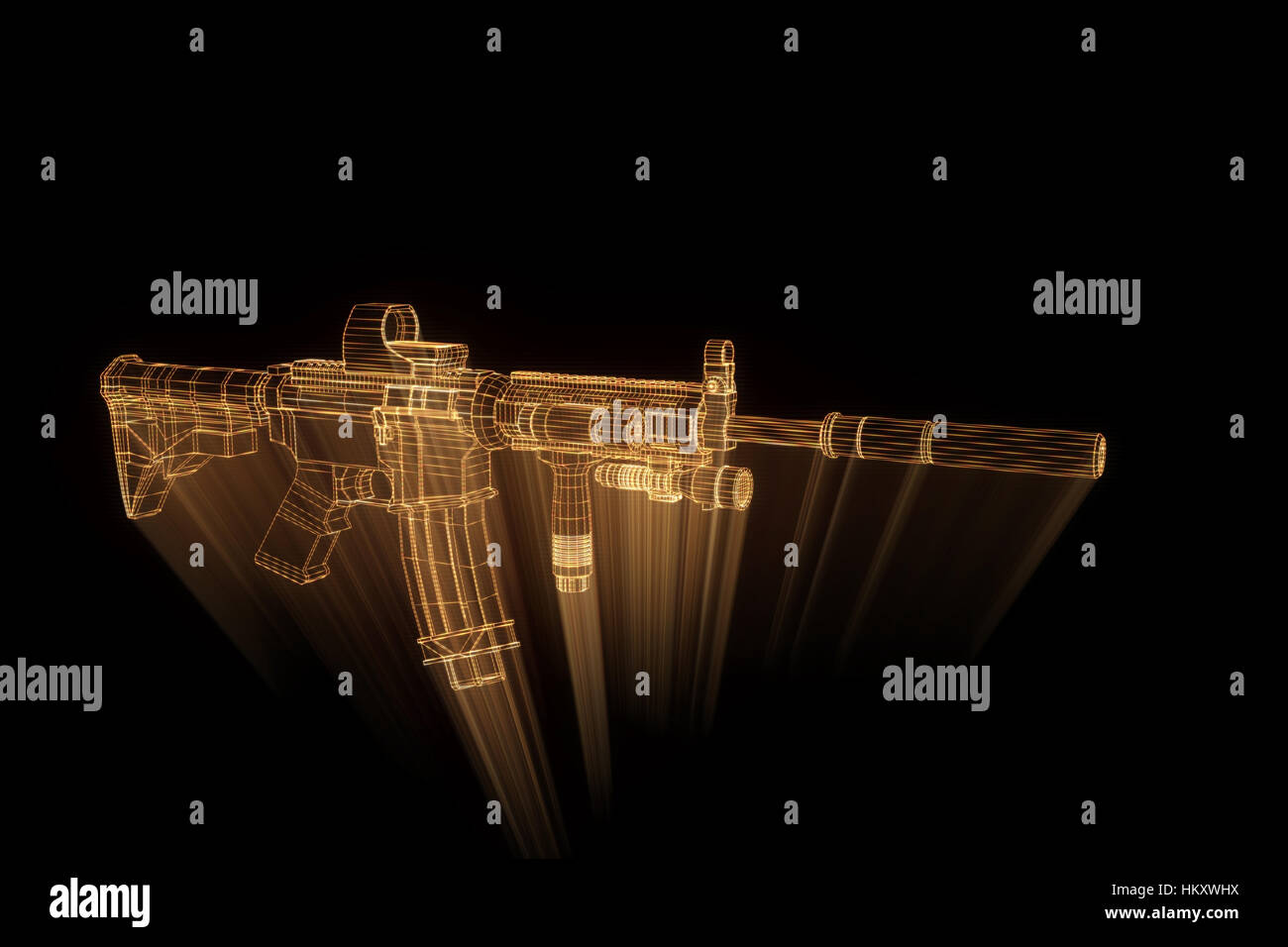 Gun Weapon Hologram Wireframe in Motion. Nice 3D Rendering Stock Photo ...