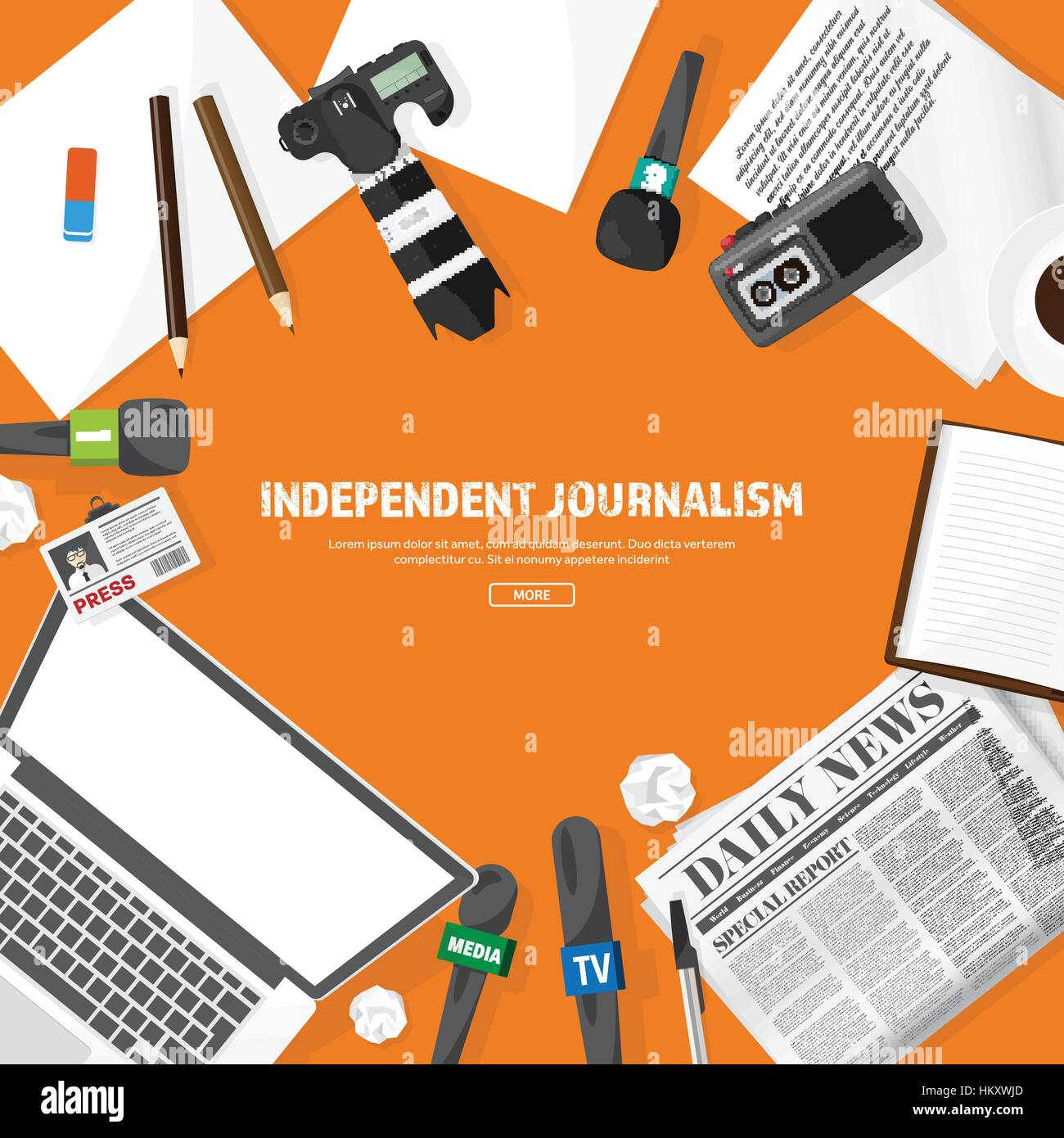 Mass media background in a flat style.Press conference with ...