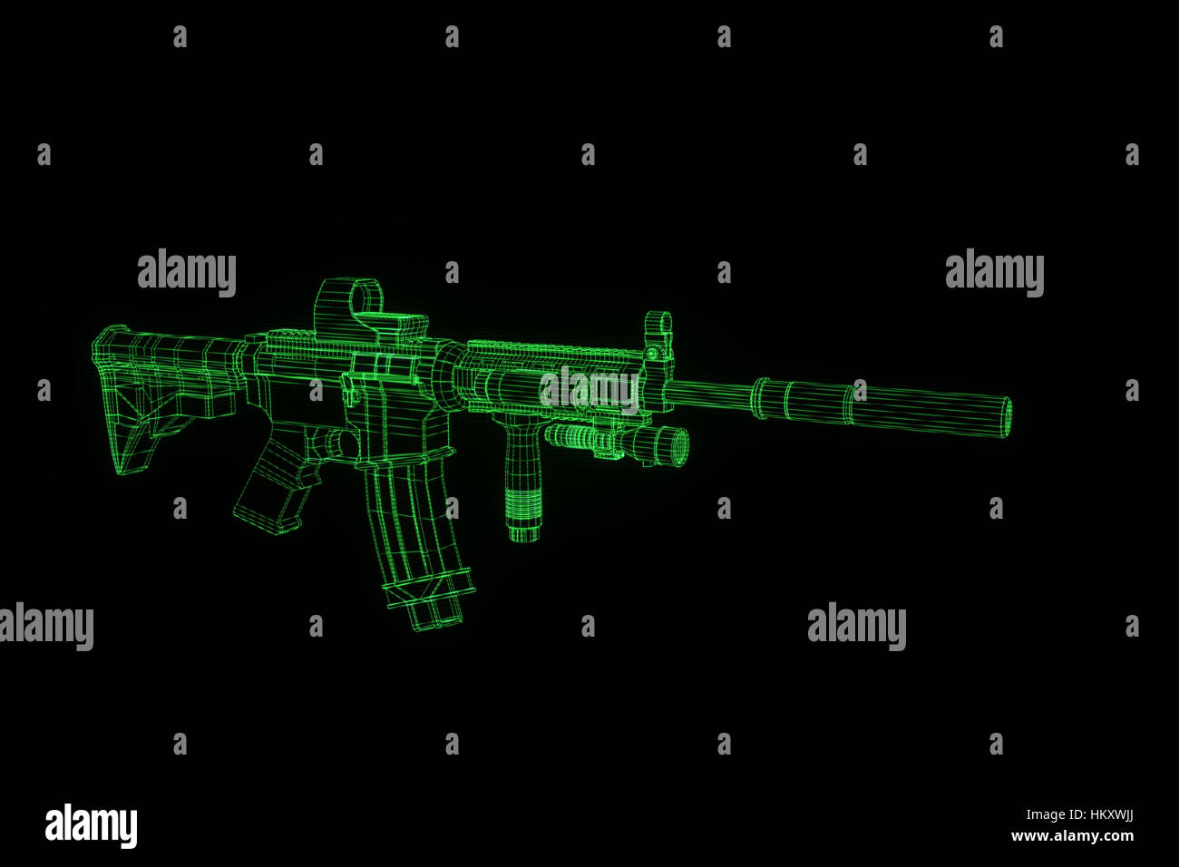 Gun Weapon Hologram Wireframe in Motion. Nice 3D Rendering Stock Photo ...