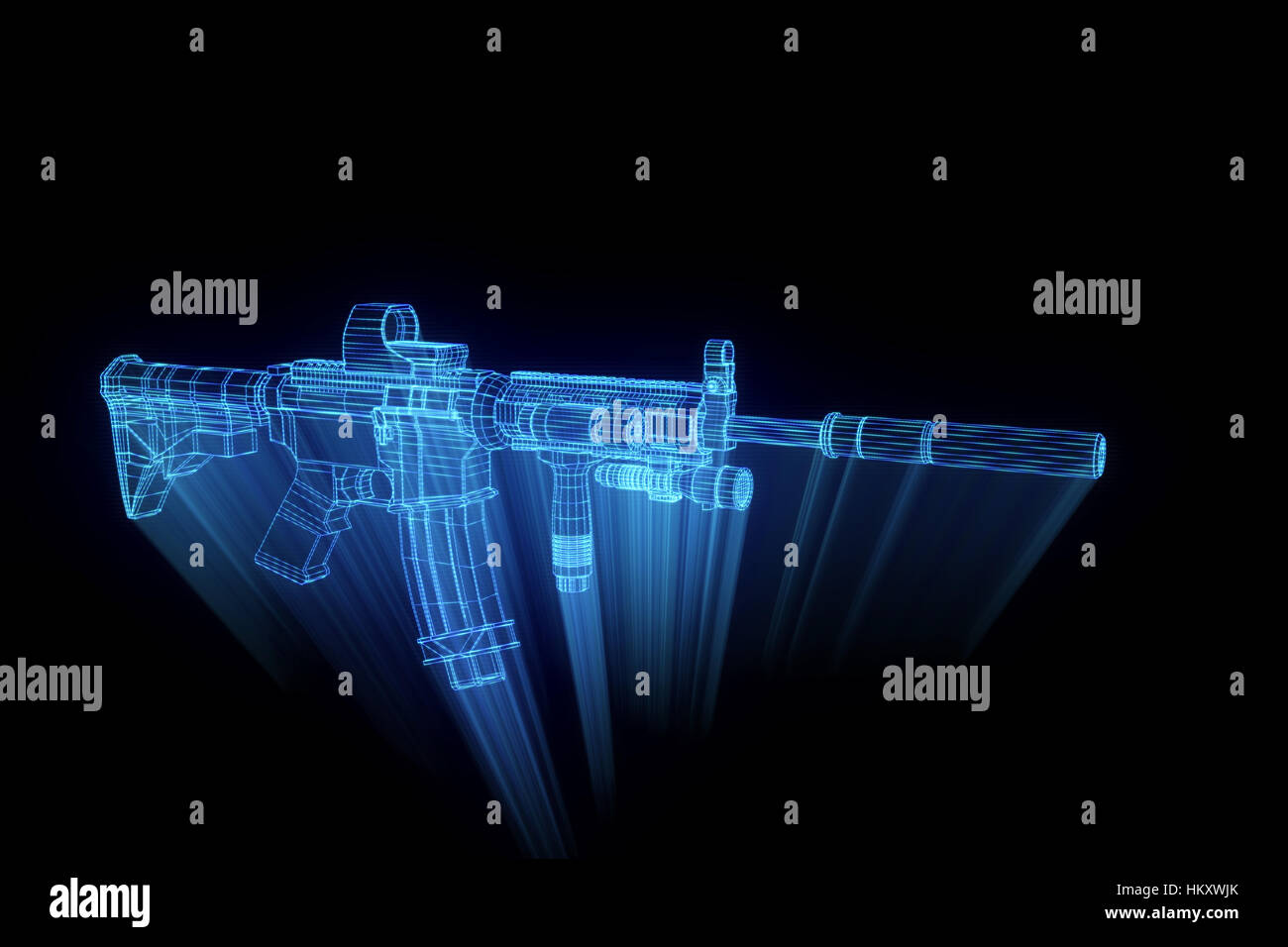 Gun Weapon Hologram Wireframe in Motion. Nice 3D Rendering Stock Photo ...