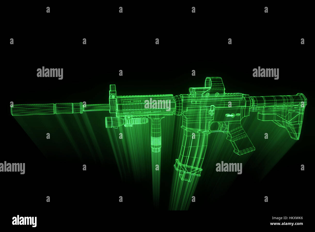Gun Weapon Hologram Wireframe in Motion. Nice 3D Rendering Stock Photo ...