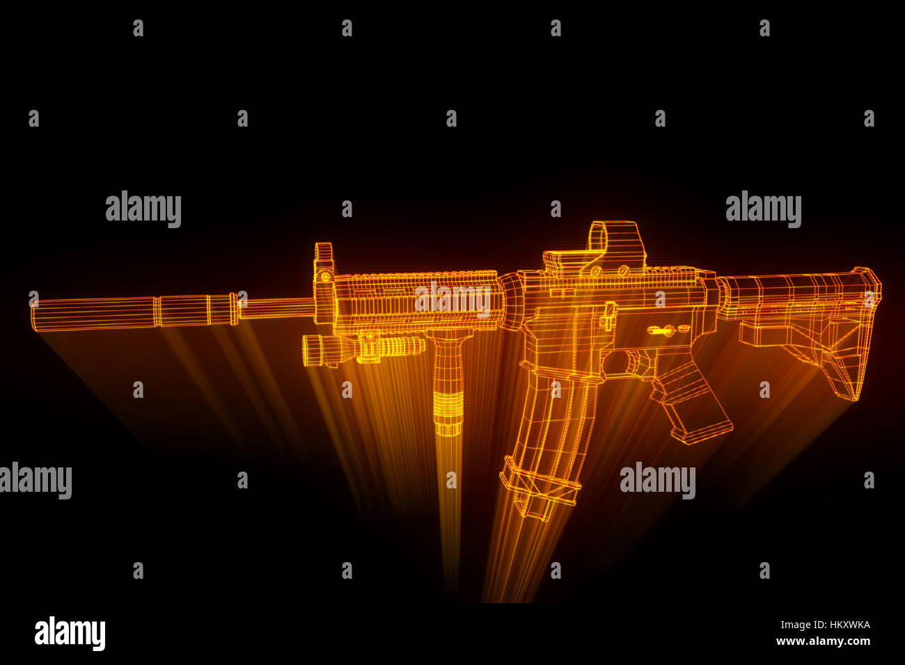 Gun Weapon Hologram Wireframe in Motion. Nice 3D Rendering Stock Photo ...